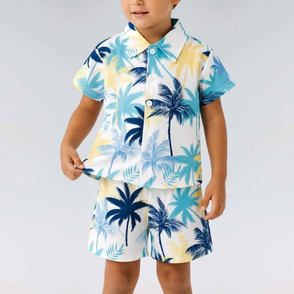 Boy's Outfits Summer 2 Piece Button Up Short Sleeve Shirt and Casual ...