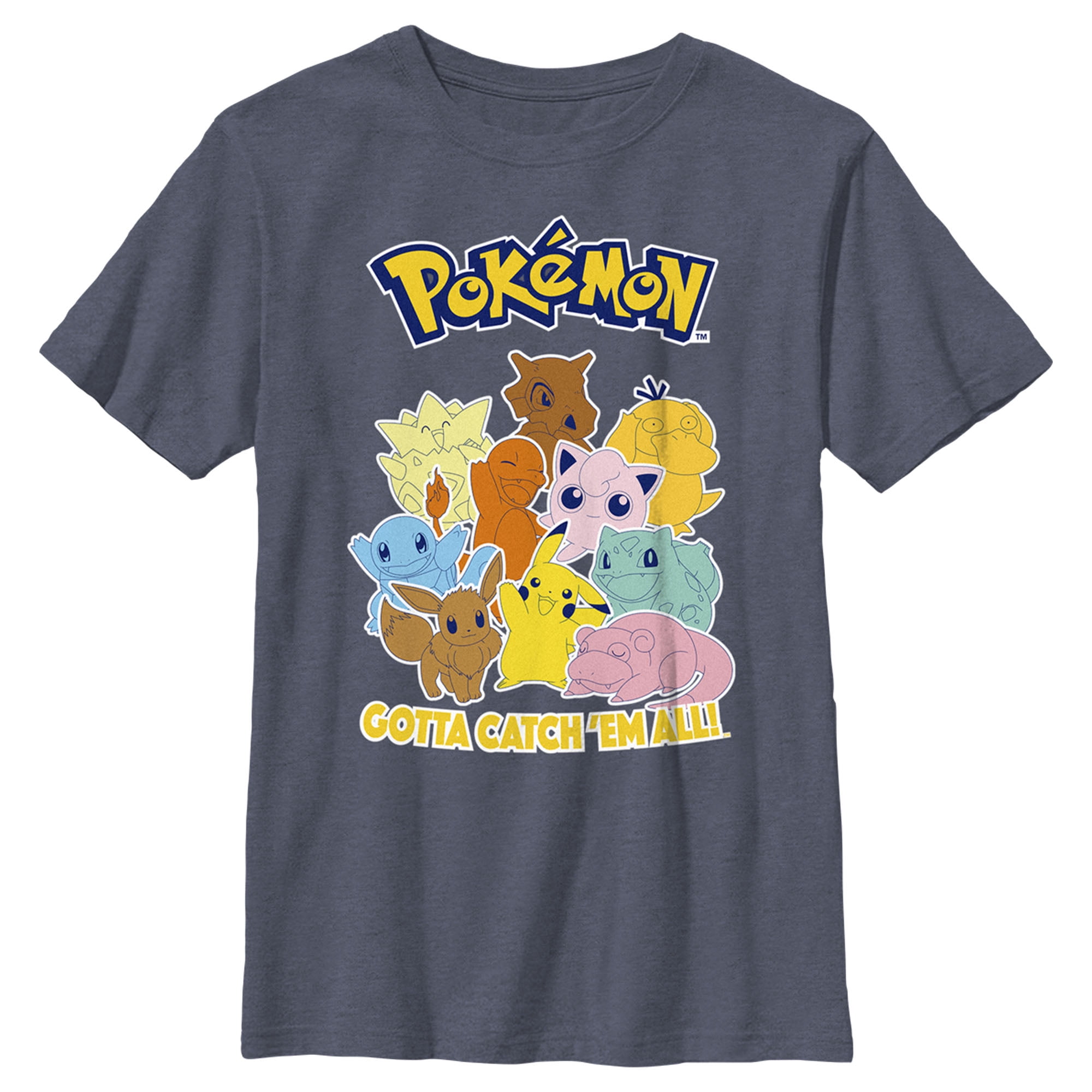 Pokemon Boy's Pikachu Character Group Graphic Tee, Navy Blue Heather ...