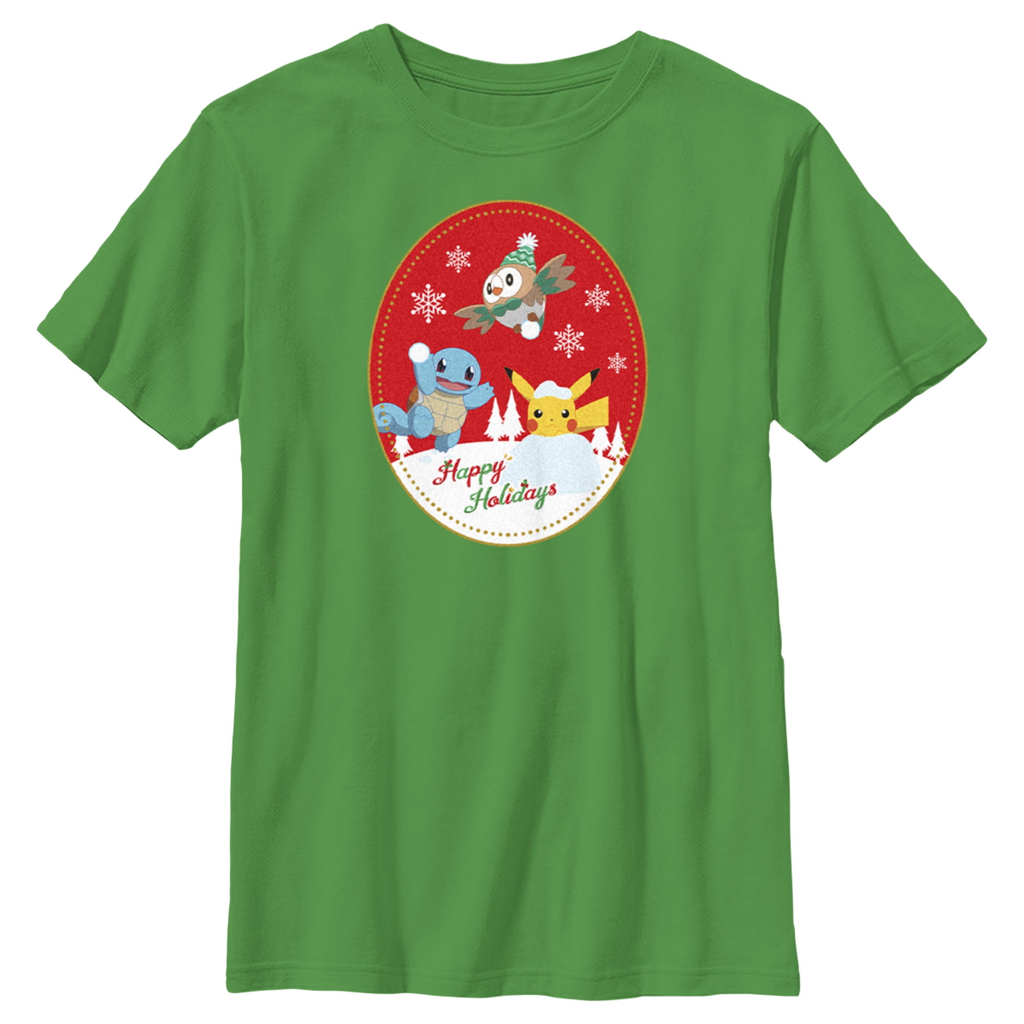 Boy's Pokemon Christmas Happy Holidays Patch Graphic Tee Kelly Green ...