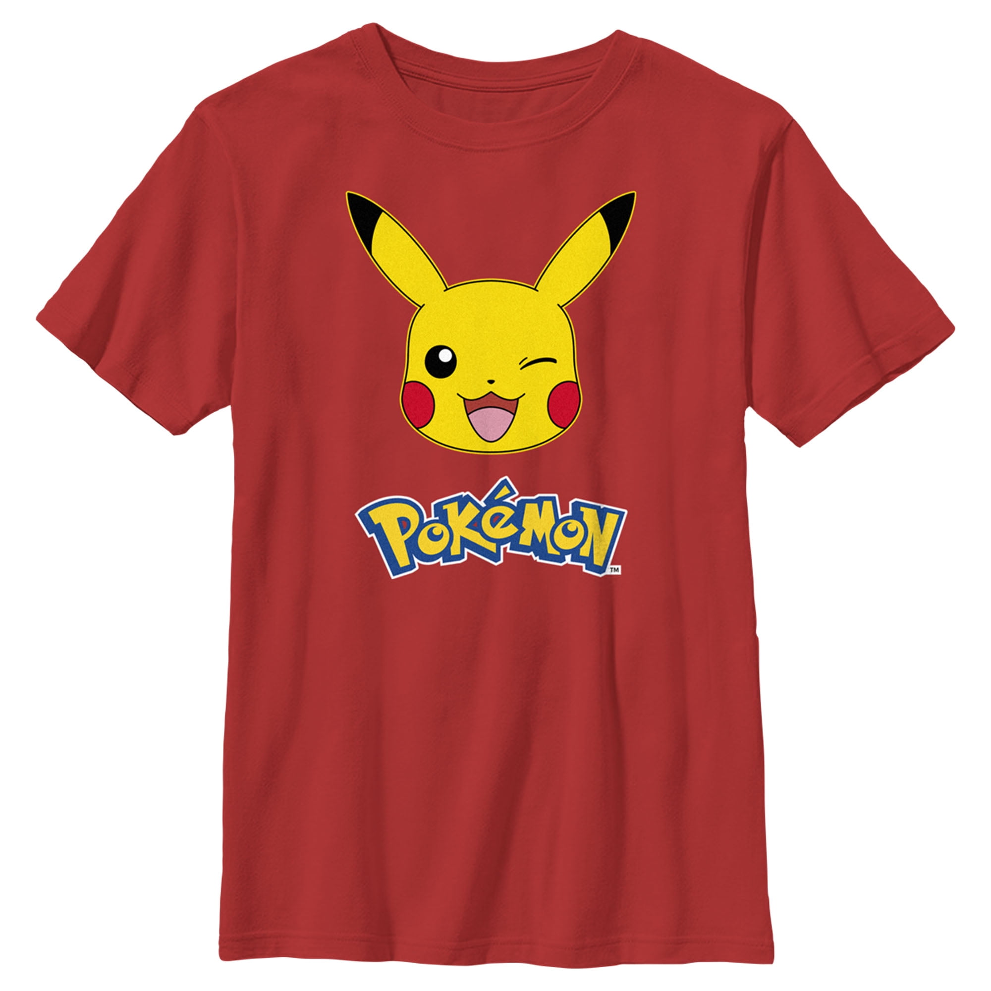 Boy's Pokemon Logo Pikachu Wink Graphic Tee Red X Large - Walmart.com