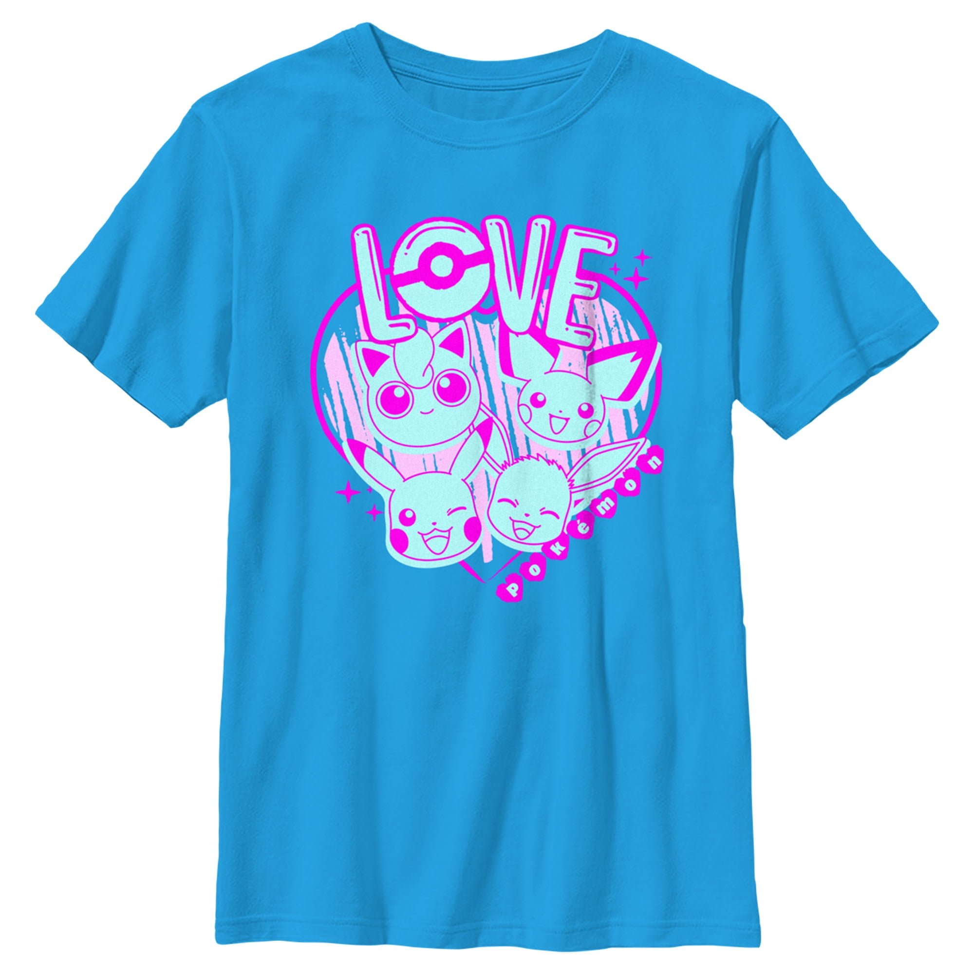Boy's Pokemon Love Heart Neon Graphic Tee Turquoise X Small - Walmart.com
