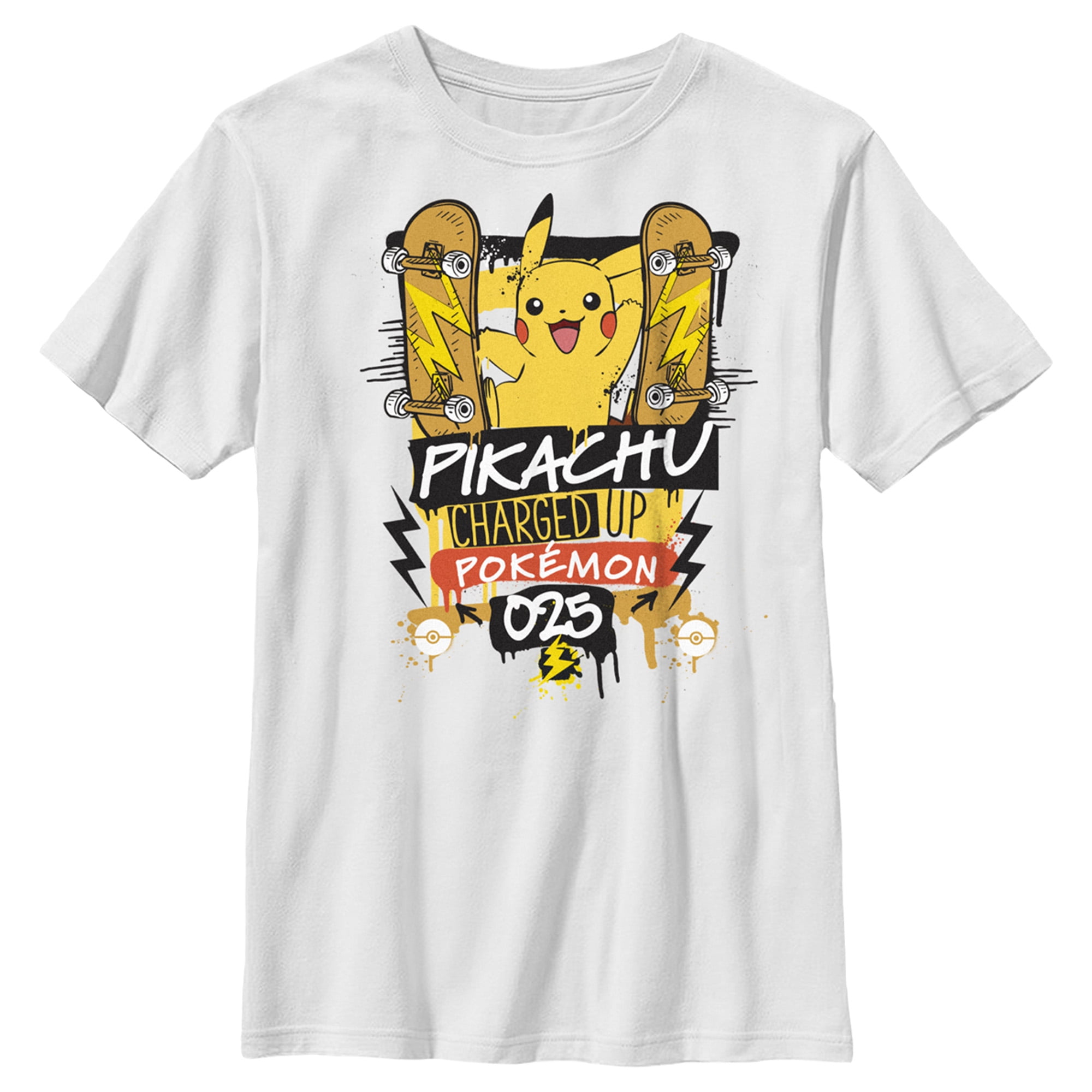 Boy's Pokemon Pikachu Charged Up Graphic Tee White Medium - Walmart.com