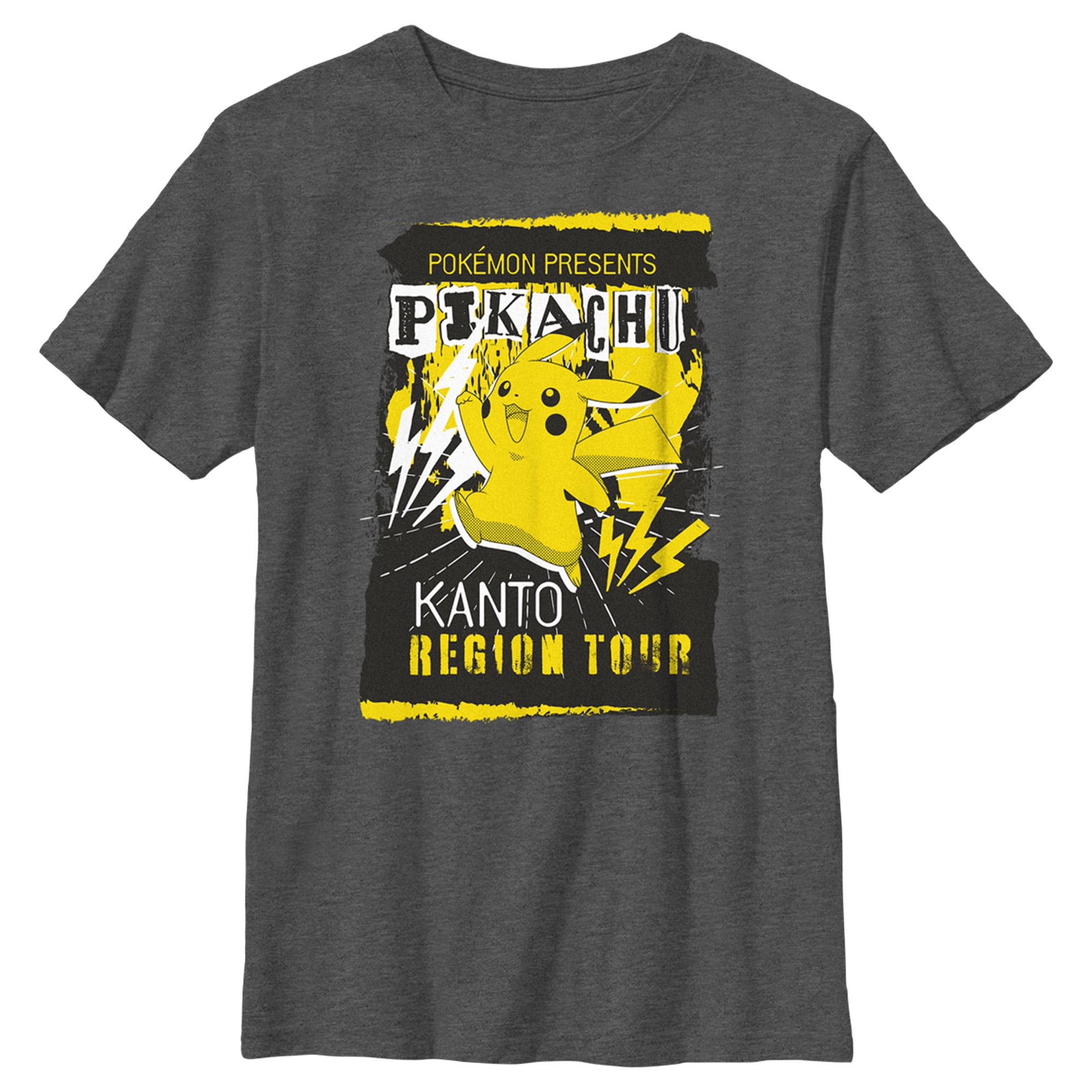 Boy's Pokemon Pikachu Kanto Region Tour Poster Graphic Tee Charcoal ...