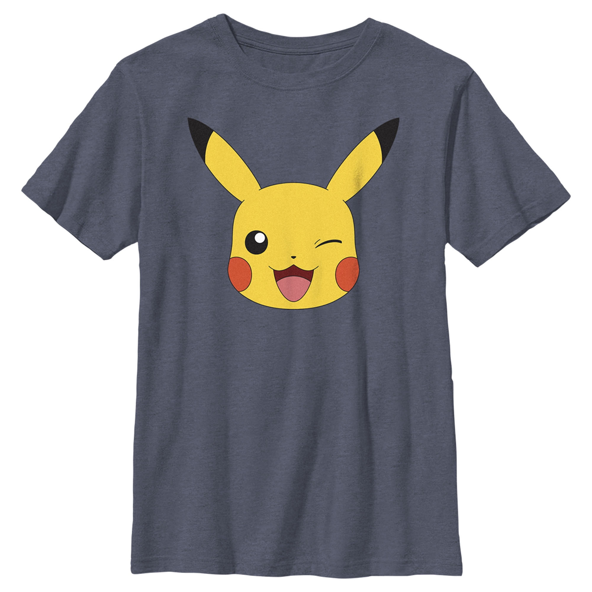 Boy's Pokemon Pikachu Wink Face Graphic Tee Navy Blue Heather Medium ...