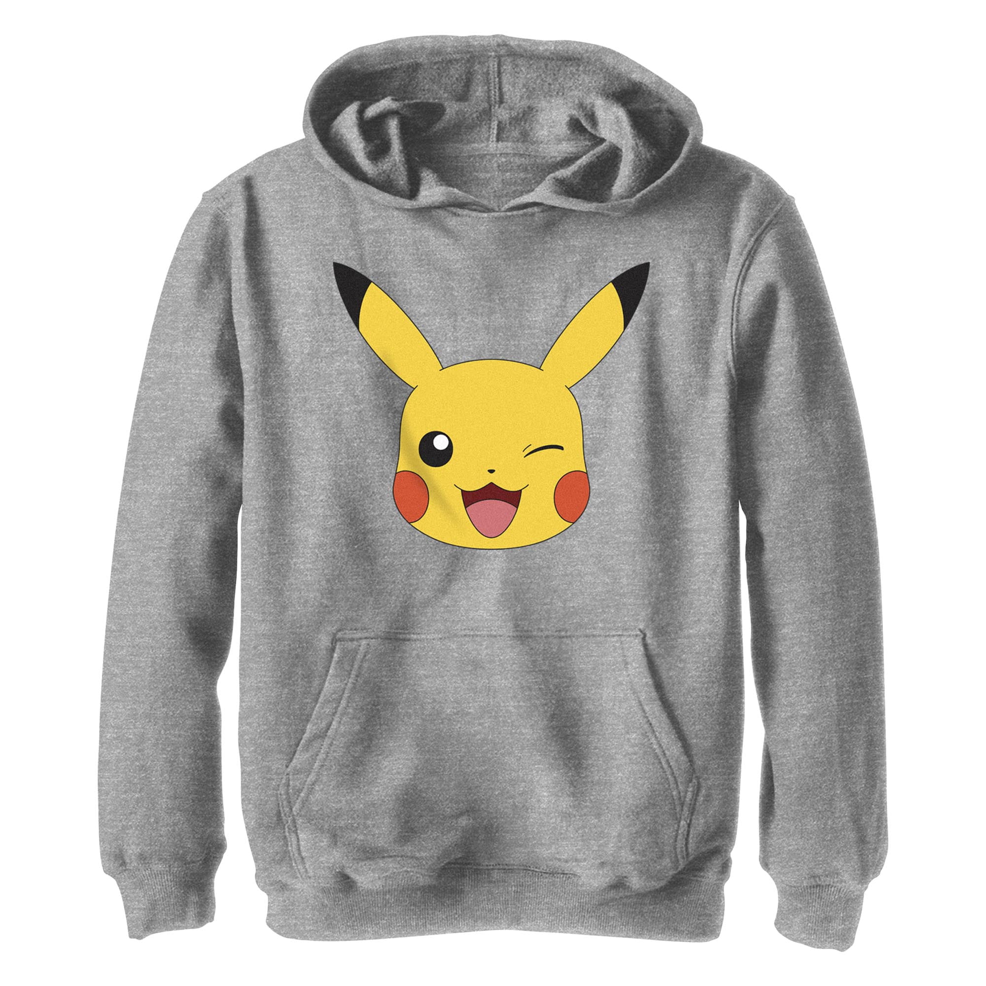 Boy's Pokemon Pikachu Wink Face Pull Over Hoodie Athletic Heather ...