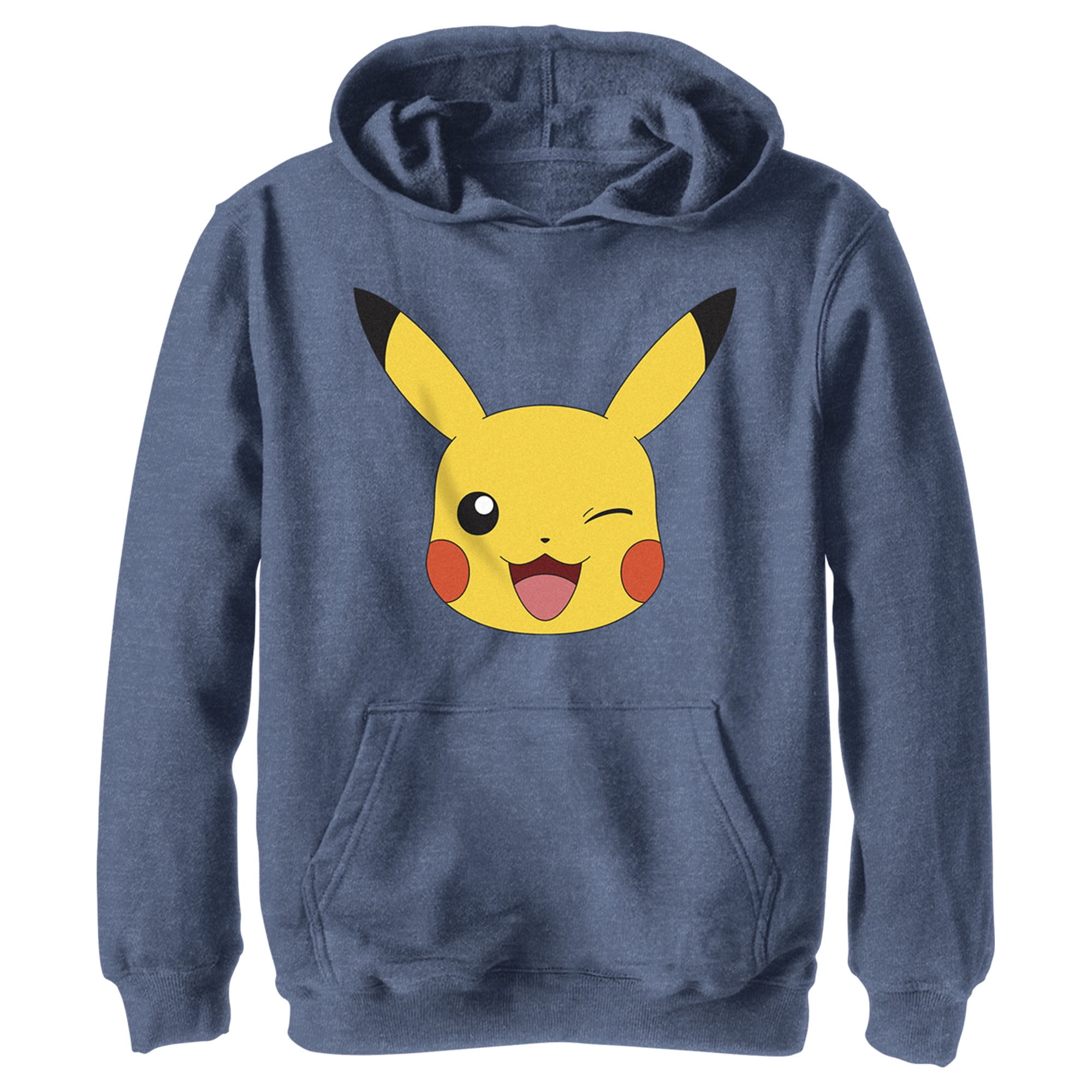 Boy's Pokemon Pikachu Wink Face Pull Over Hoodie Navy Blue Heather ...