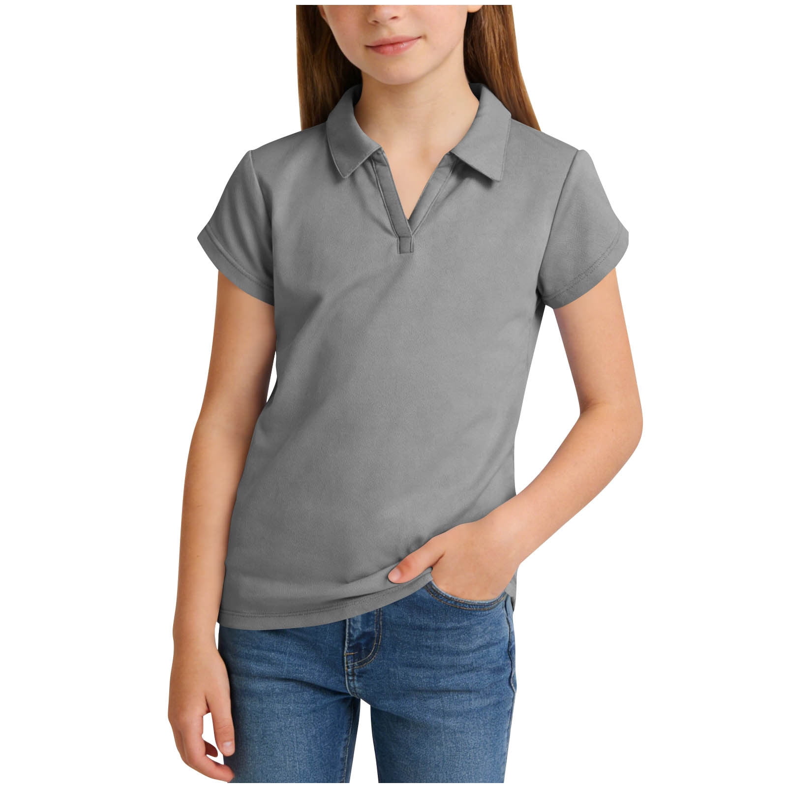 Boy's Short Sleeve Casual Shirt Collared V-neck Basic Tops School ...