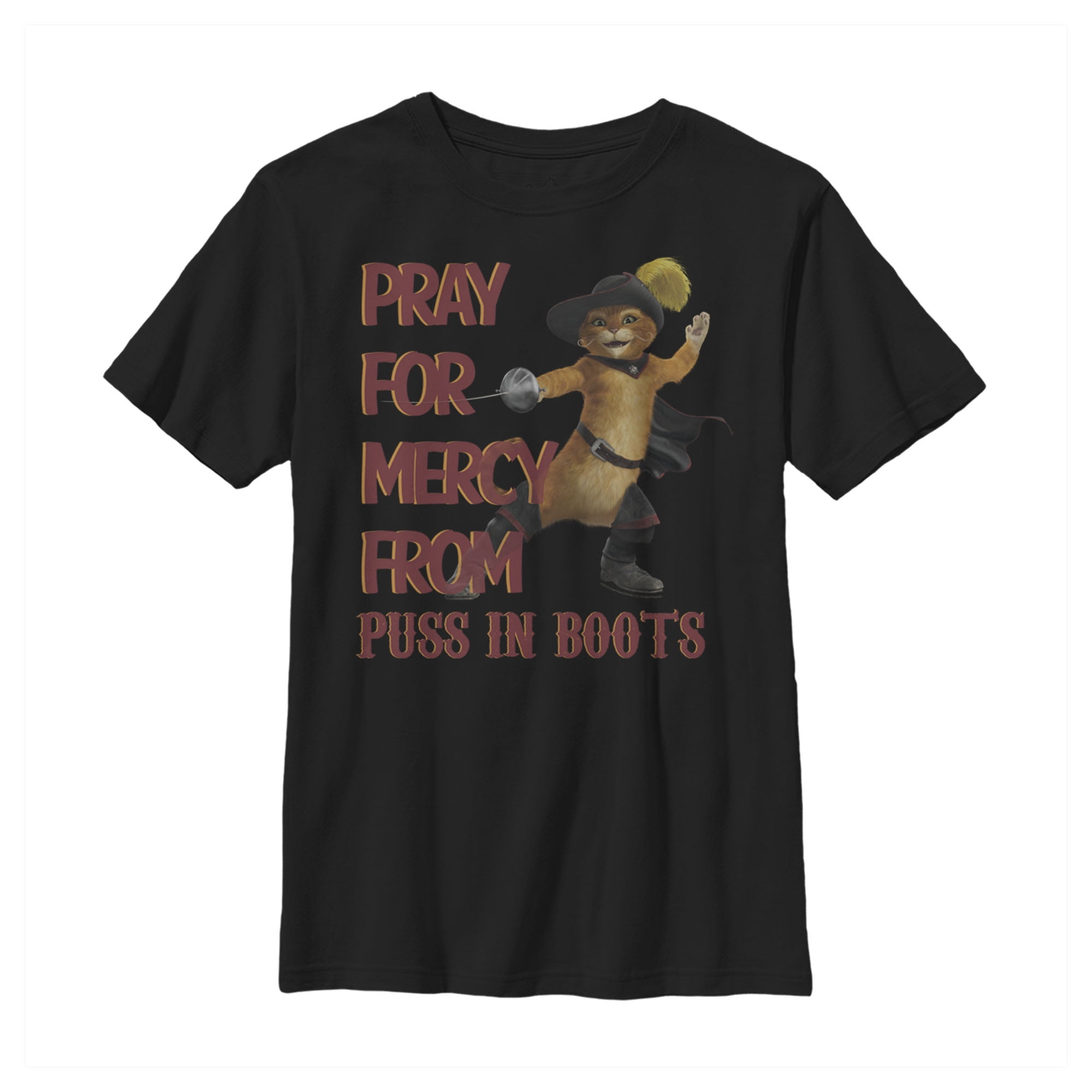 Boy's Shrek Puss In Boots Pray for Mercy Graphic Tee Black Large ...