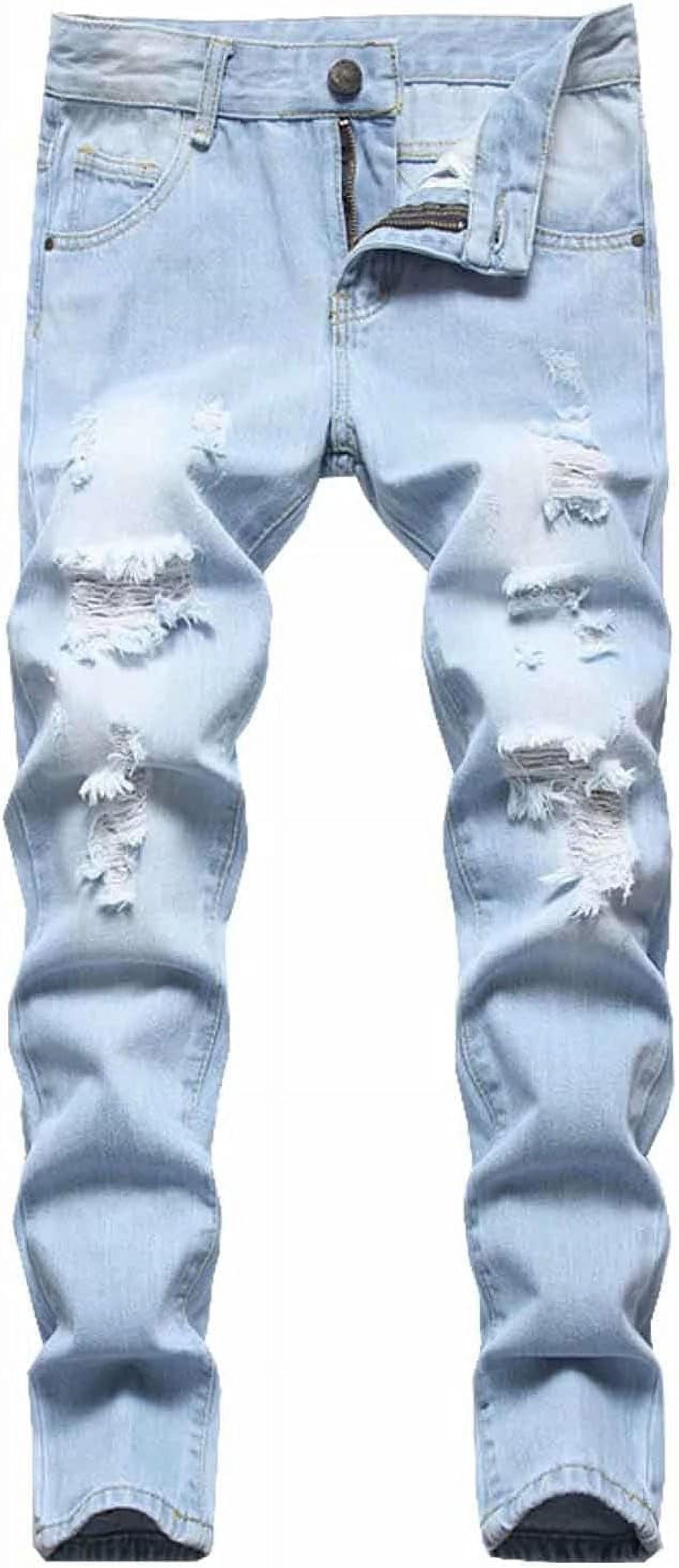 Boy's Skinny Fit Ripped Destroyed Distressed Fashion Kids Stretch Slim ...