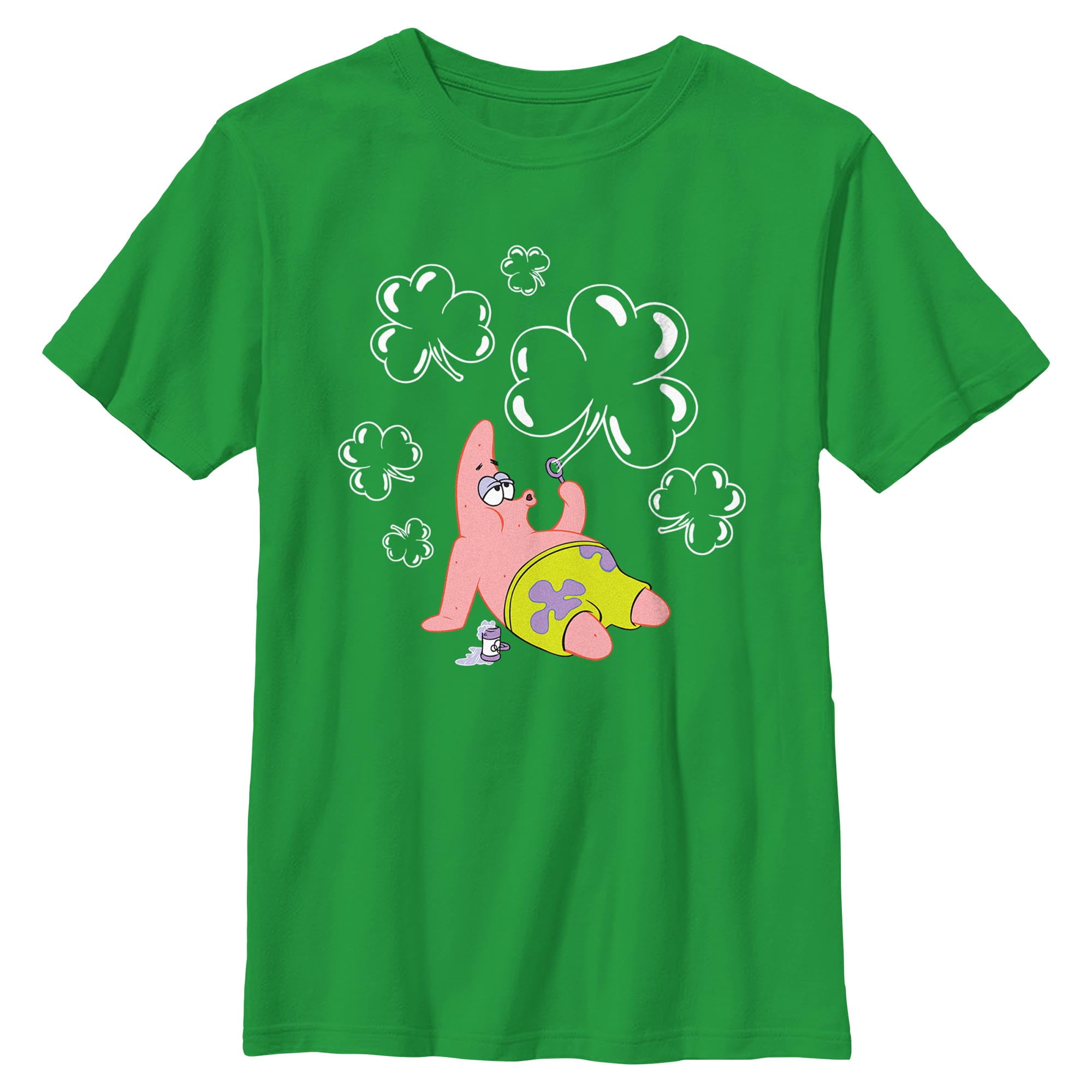 Boy's SpongeBob SquarePants Patrick Star Shamrock Bubbles Graphic T ...
