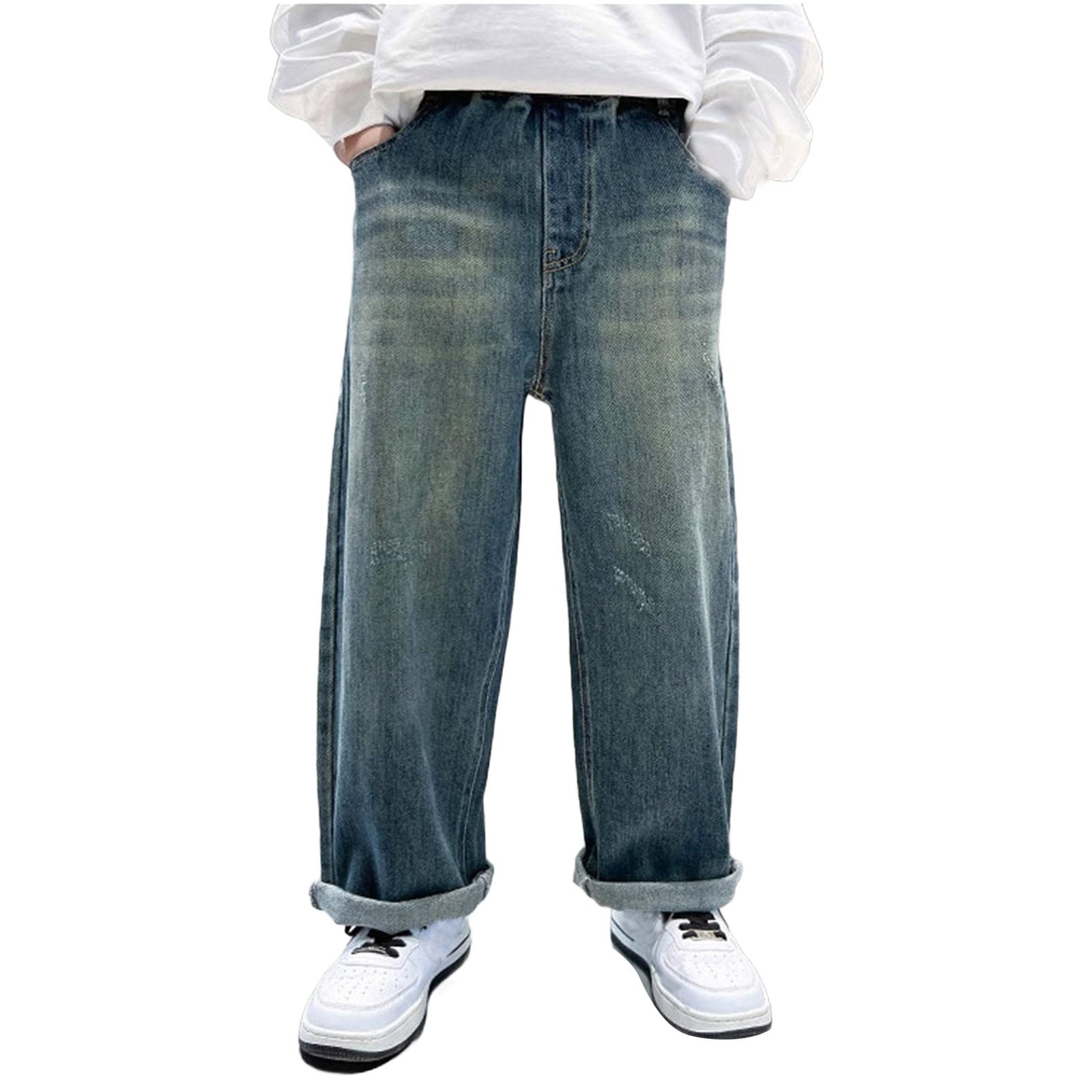 Boy's Straight Leg Jeans Kids Baggy Jeans Wide Leg Pants Loose Elastic ...