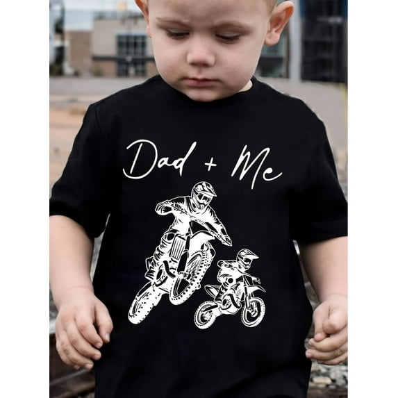 Boy's Summer Casual Short Sleeve T-Shirt - DAD+ME Motorbike Rider Print ...