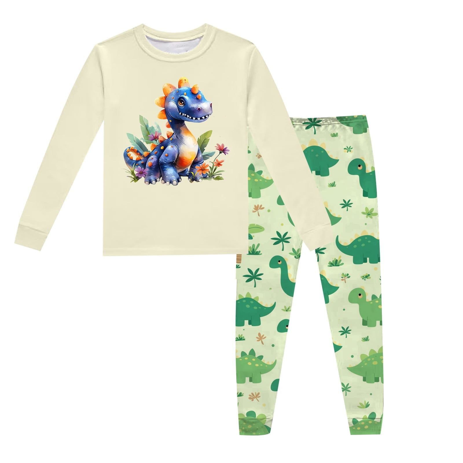 Boy's Summer Outfits Dinosaur Printed Crew Neck Long Sleeve Top Long ...