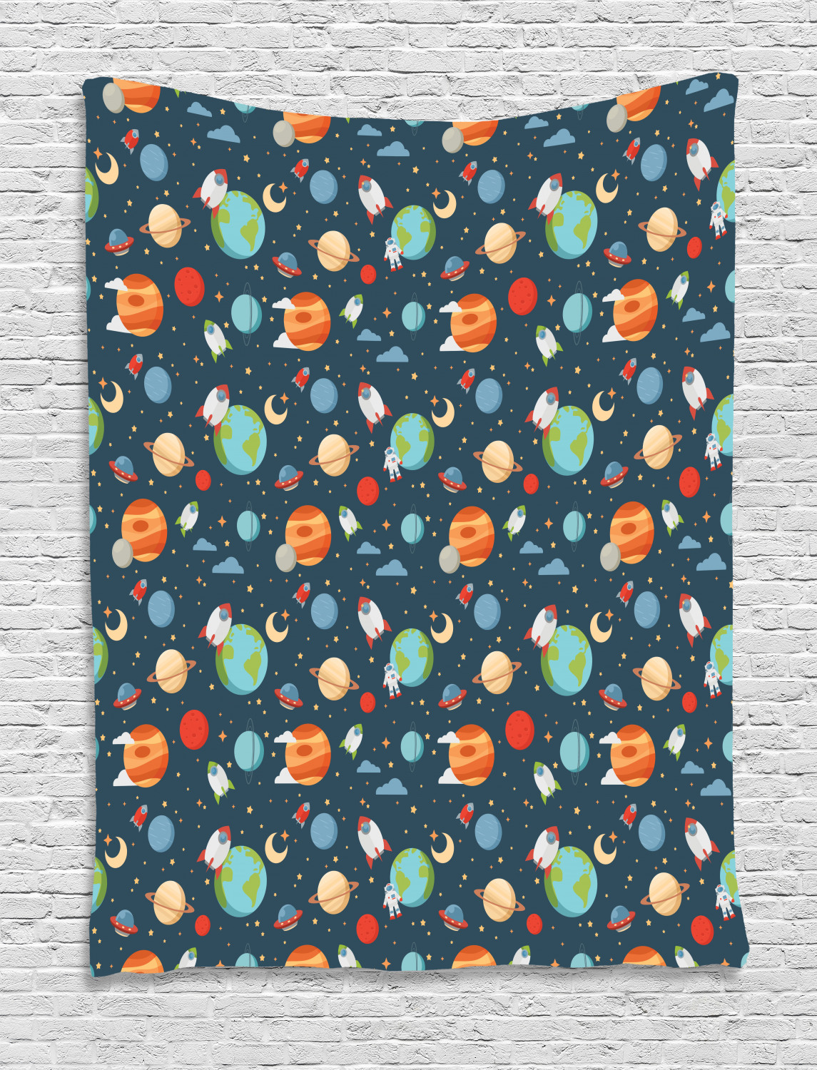 Boy's Tapestry, Cartoon Style Astrological Concepts Earth Mars Saturn ...