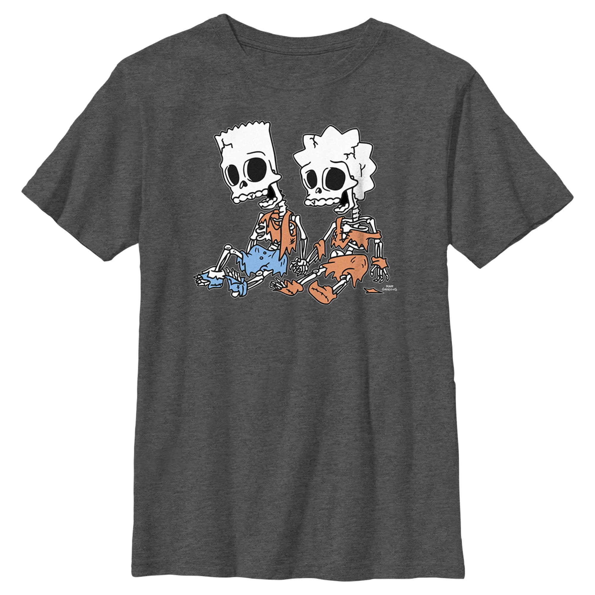 Boy's The Simpsons Skeleton Bart and Lisa Graphic Tee Charcoal Heather ...