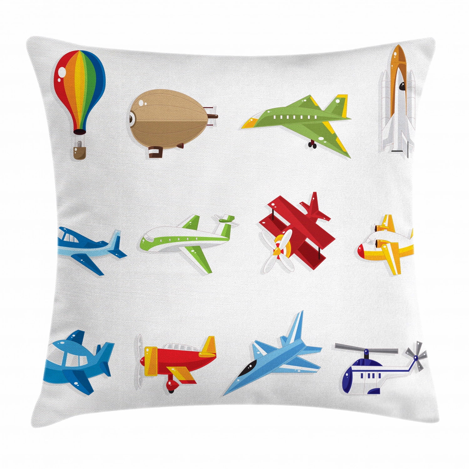 Boy's Throw Pillow Cushion Cover, Aircrafts with Cartoon Style Jet ...