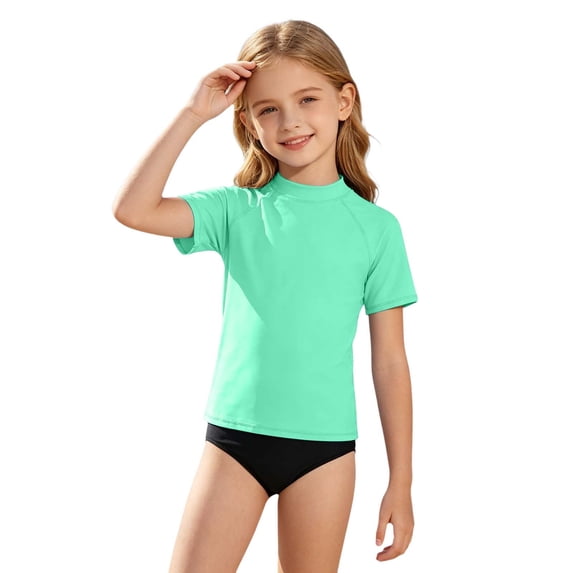 Boy's UPF 50 Rash Guard Swim Shirts Short Sleeve Sun Protection SPF ...