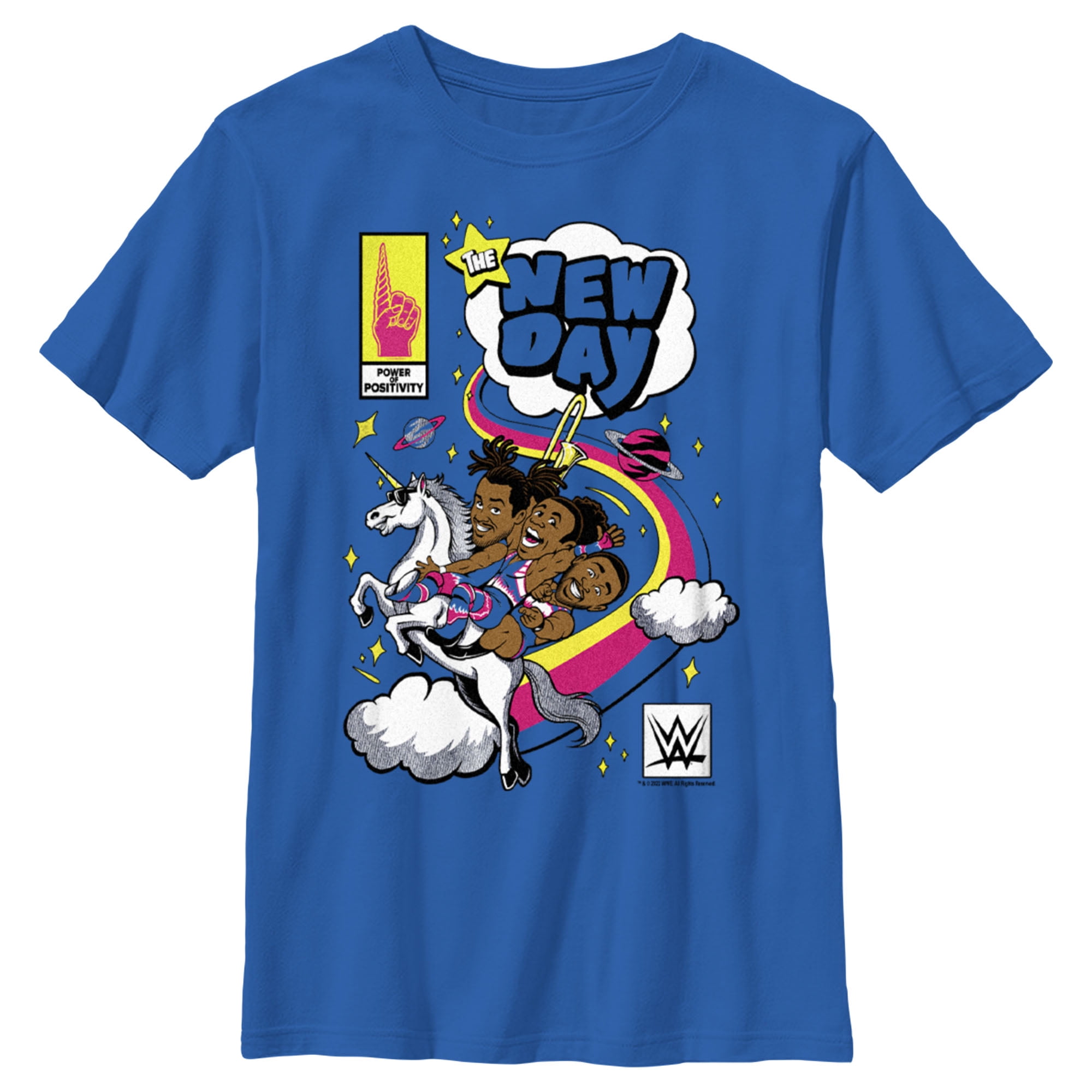 Boy's WWE New Day Unicorn Comic Graphic Tee Royal Blue Small - Walmart.com