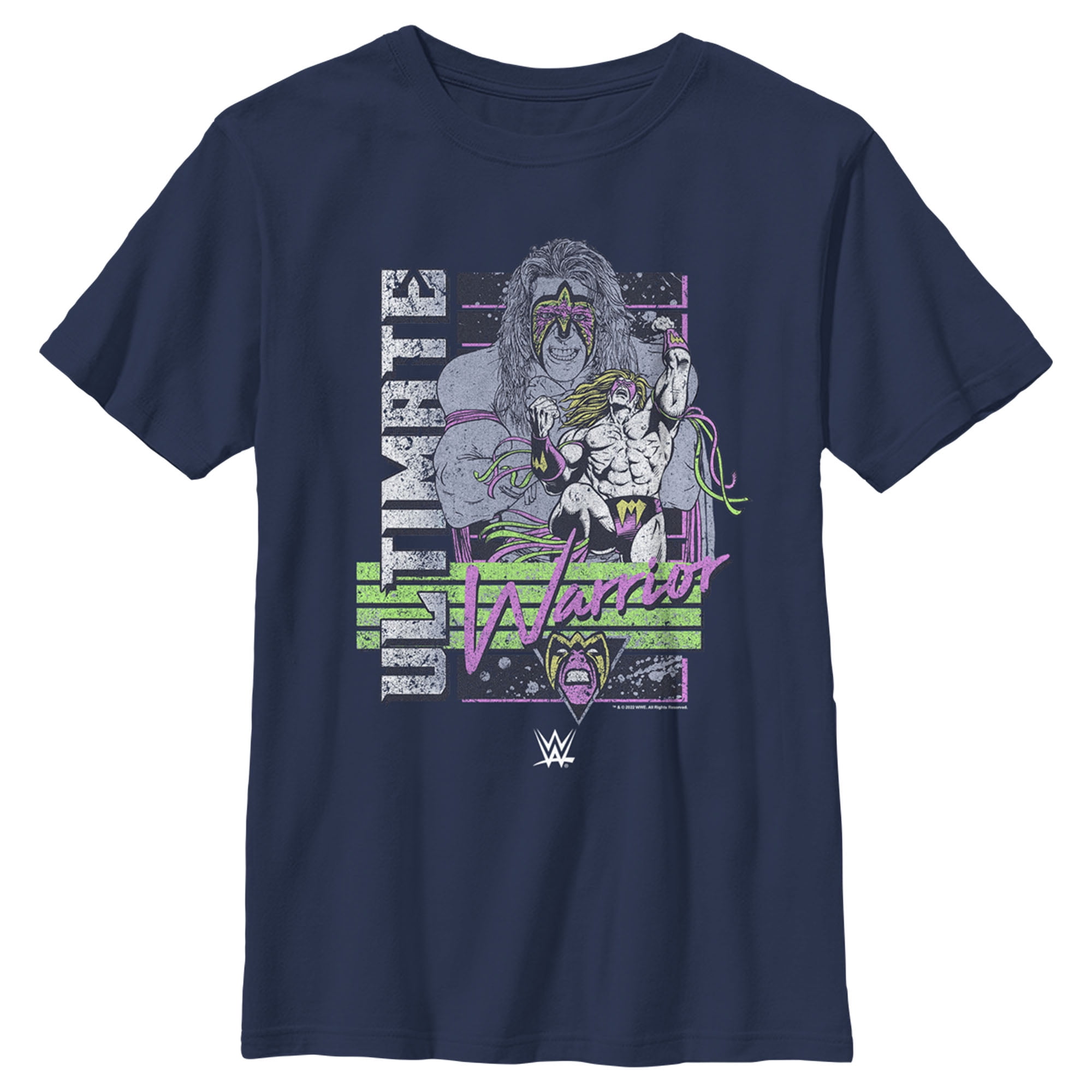 Boy's WWE Ultimate Warrior Retro Poster Graphic Tee Navy Blue Small ...