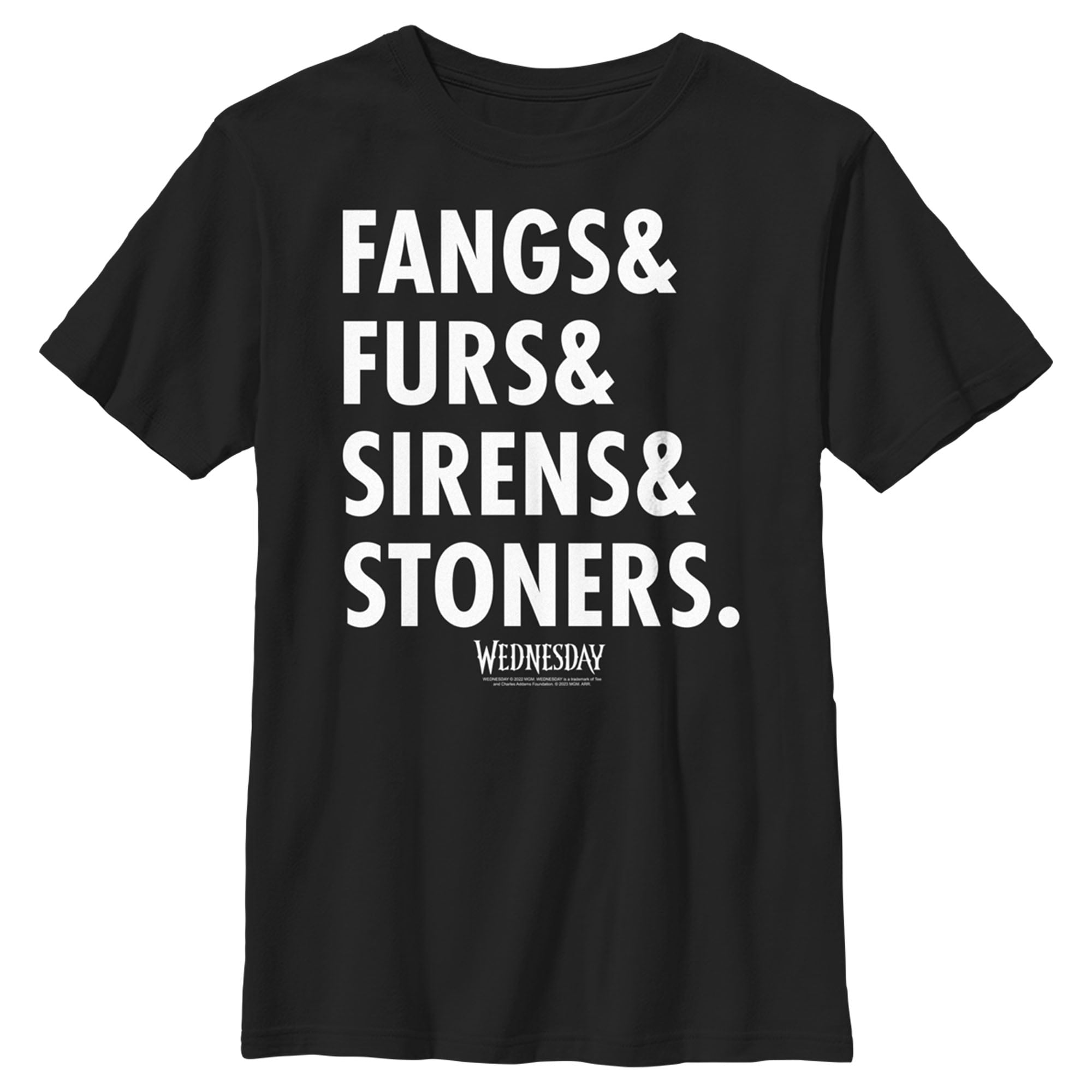 Boy's Wednesday Fangs & Furs & Sirens & Stoners Graphic Tee Black ...