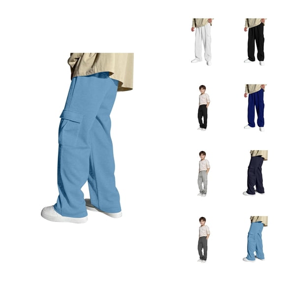 Boy's Wide Leg Sweatpants Athletic Baggy Pants Thermal Elastic Waist ...