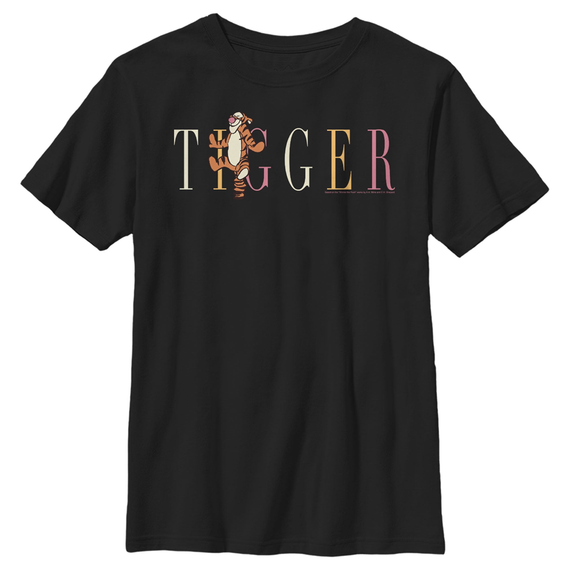 Boy's Winnie the Pooh Tigger Colorful Script Graphic Tee Black Large ...
