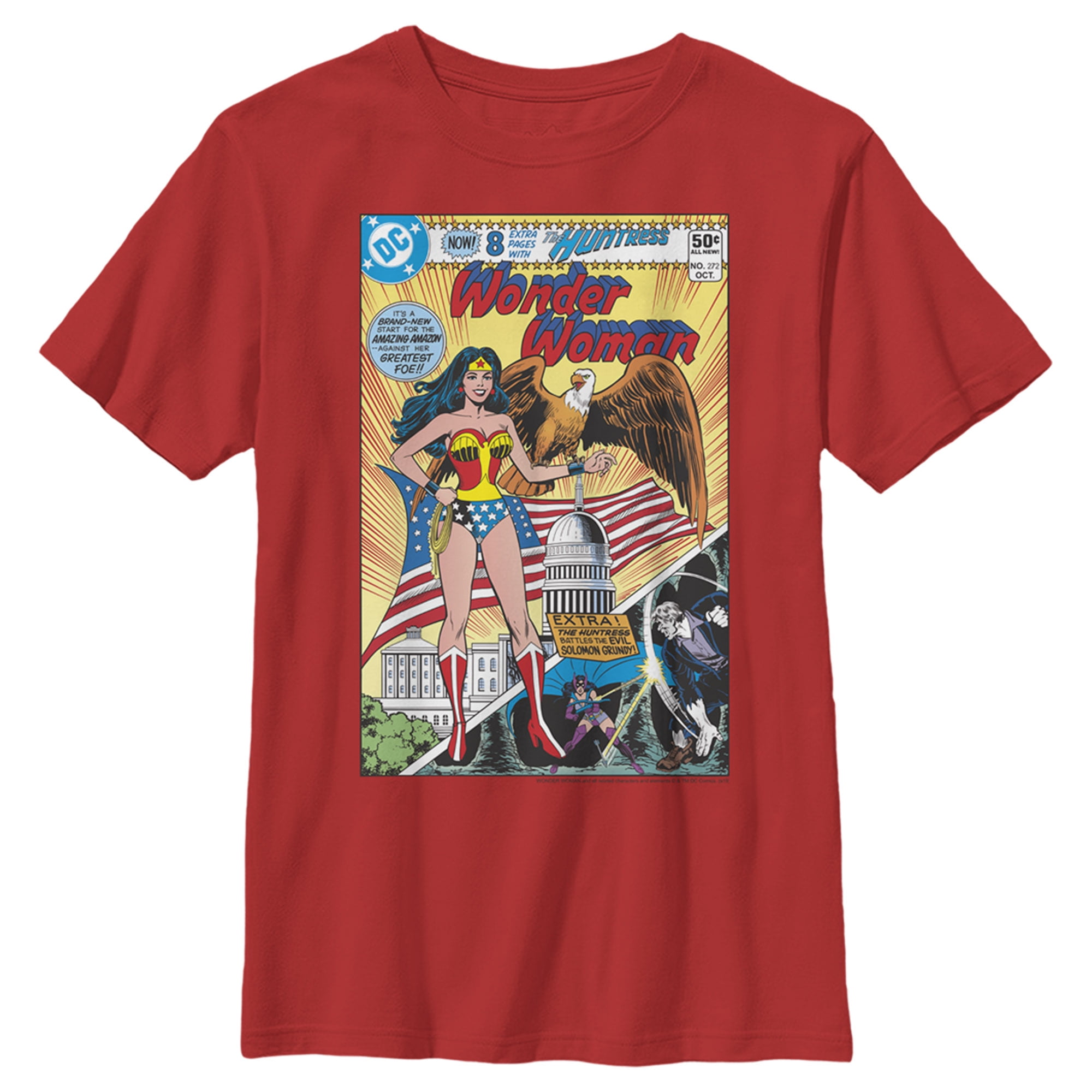 Boy's Wonder Woman American Comic Book Cover Graphic Tee Red Medium ...