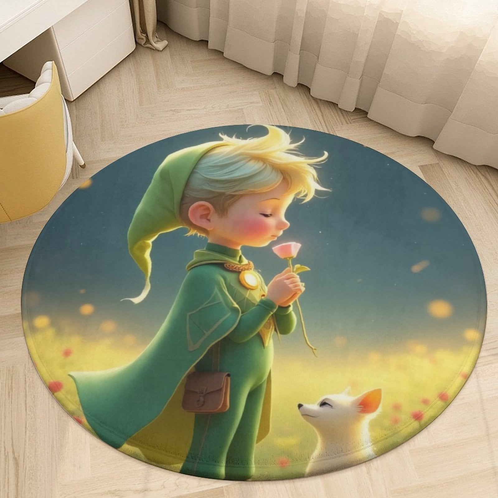 Boy with Flower And Dog Round Area Rugs for Bedroom Living Room, 4FT ...