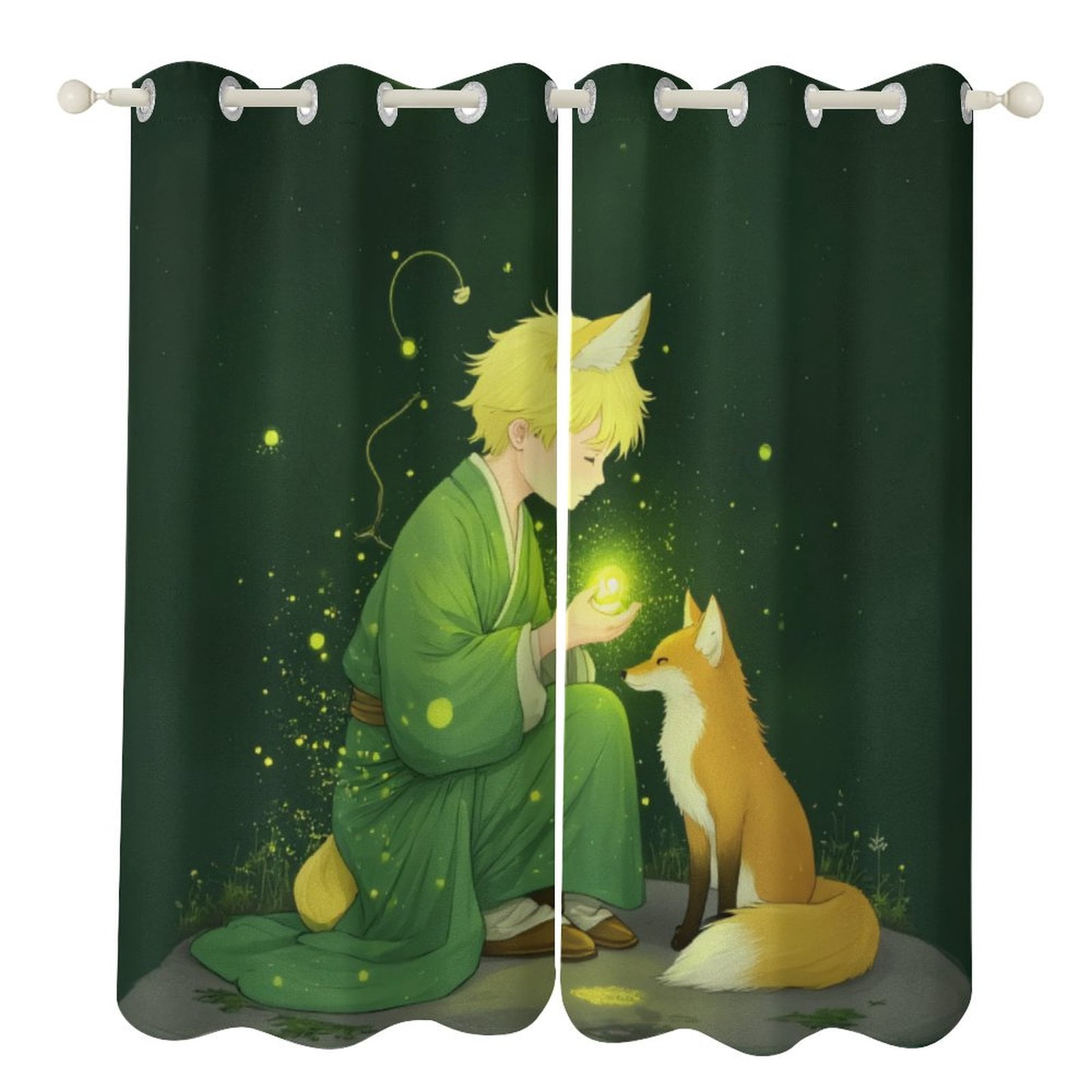 Boy with Fox And Fireflies Luxury Window Curtains Blinds for Living ...