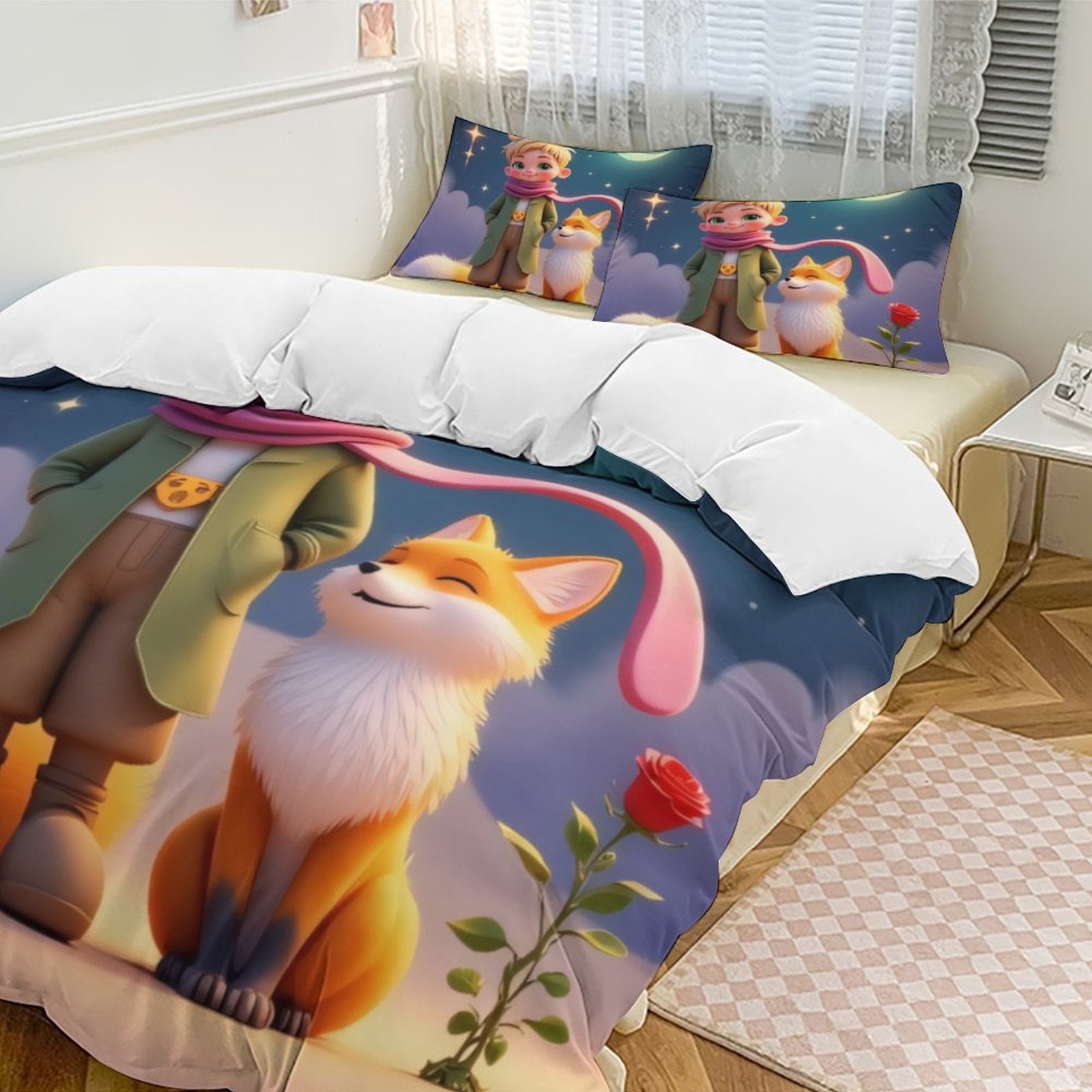 Boy with Fox Under Moonlight Duvet Cover Set Themed Multicolor ...