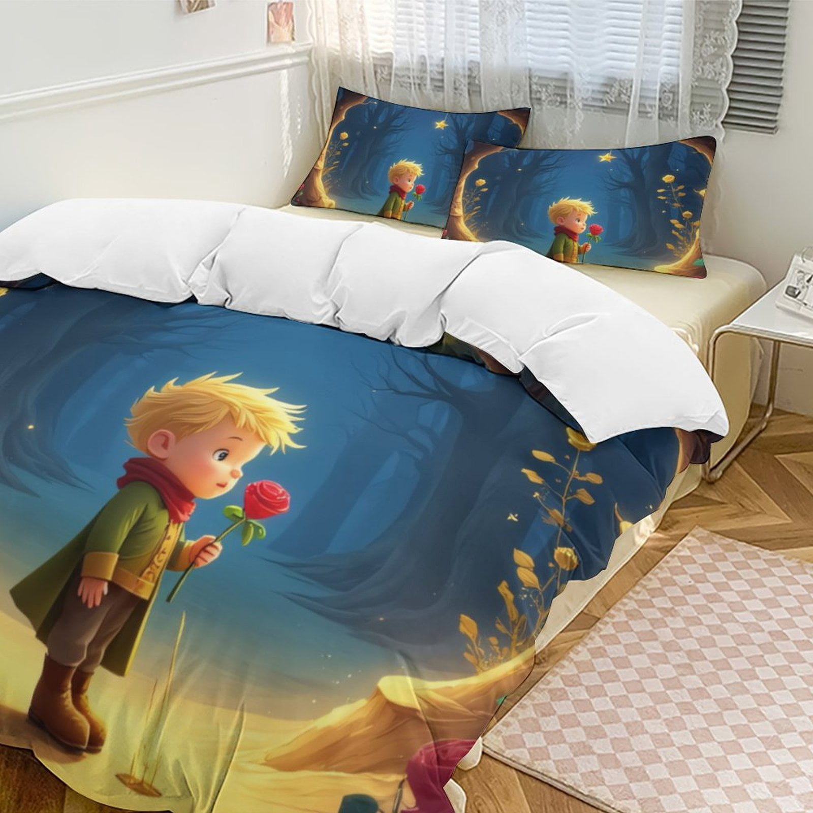 Boy with Rose in Enchanted Forest 3D Duvet Cover Set Quilt Cover Theme ...