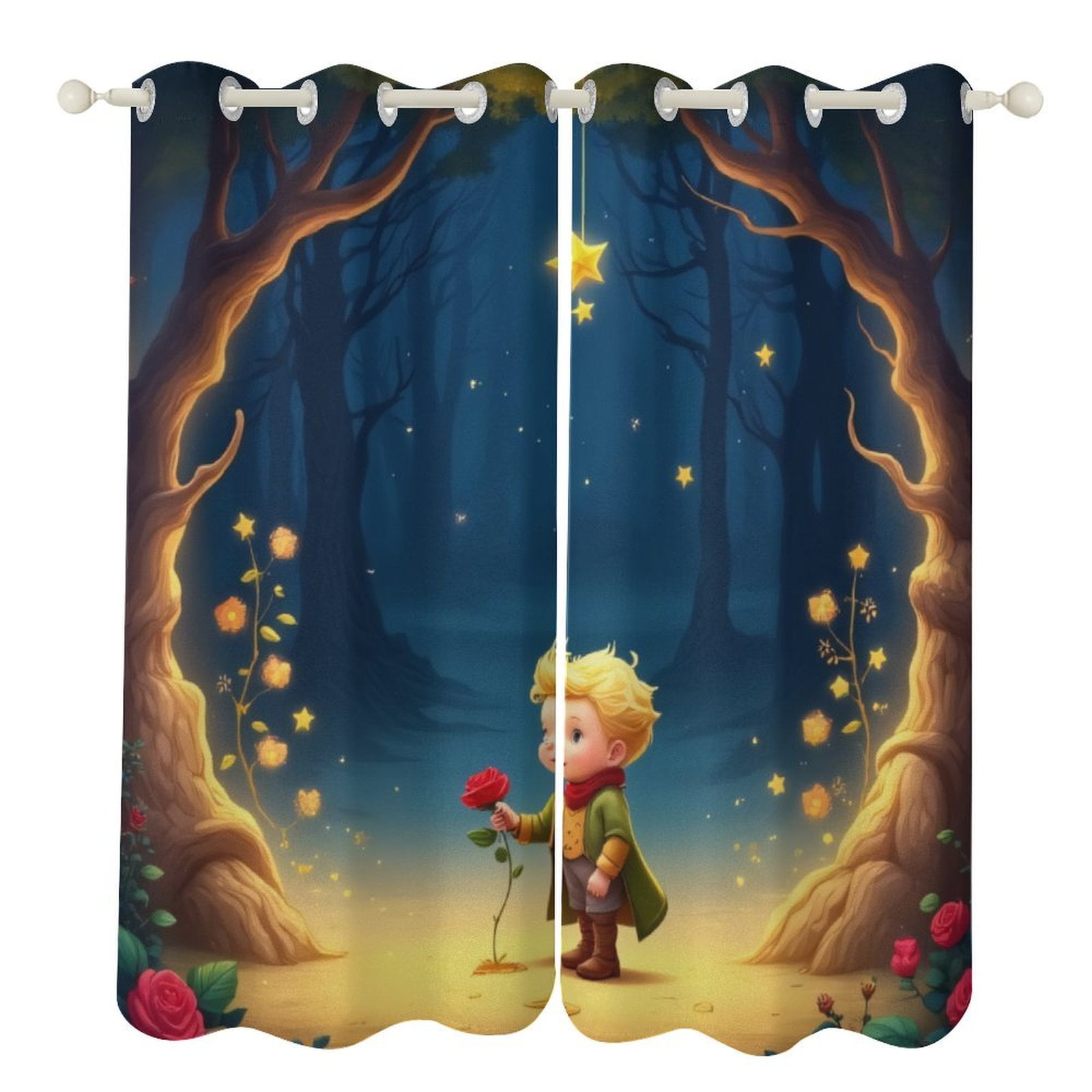 Boy with Rose in Enchanted Forest Luxury Window Curtains Blinds for ...
