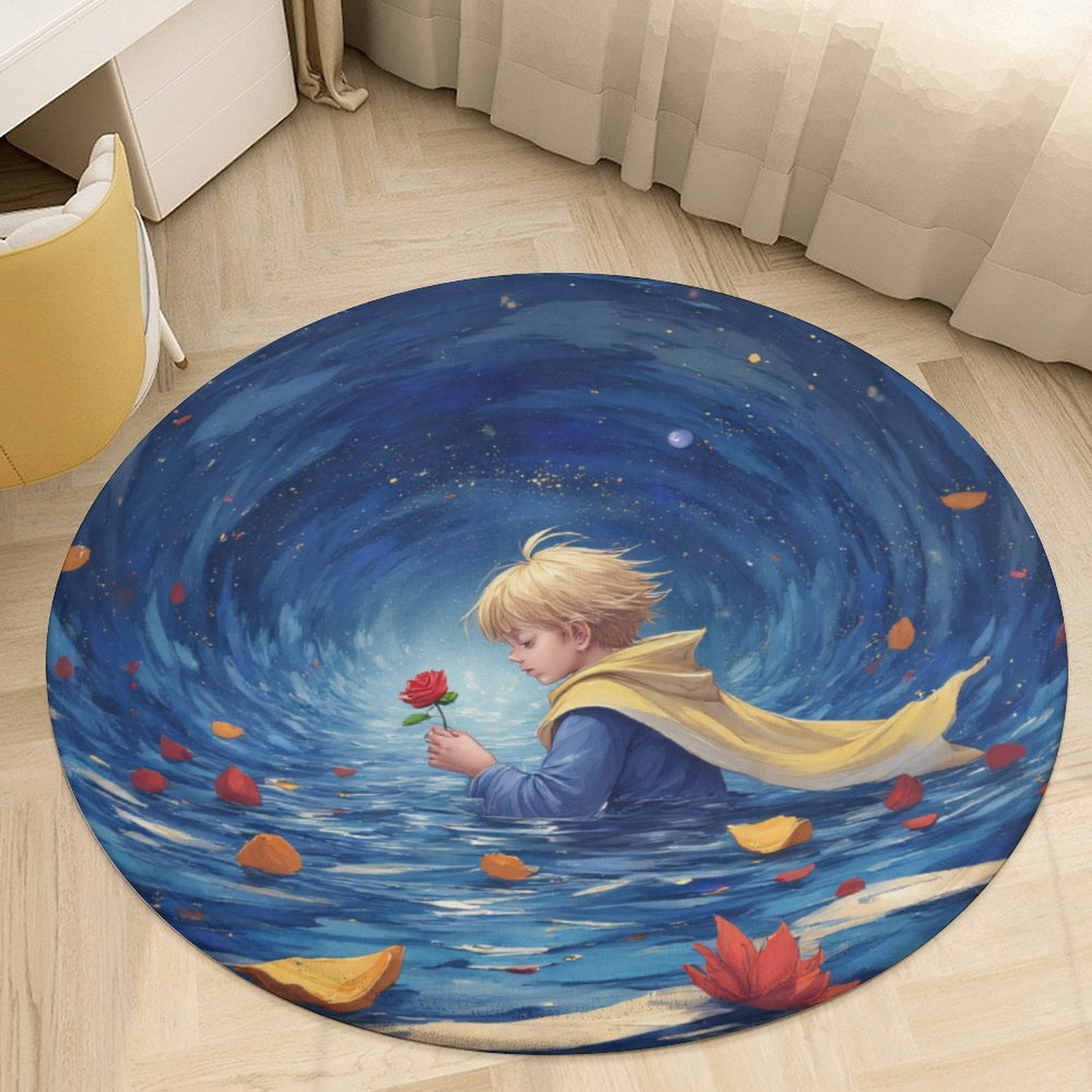 Boy with Rose in Whirlpool Round Area Rugs for Bedroom Living Room, 6FT ...