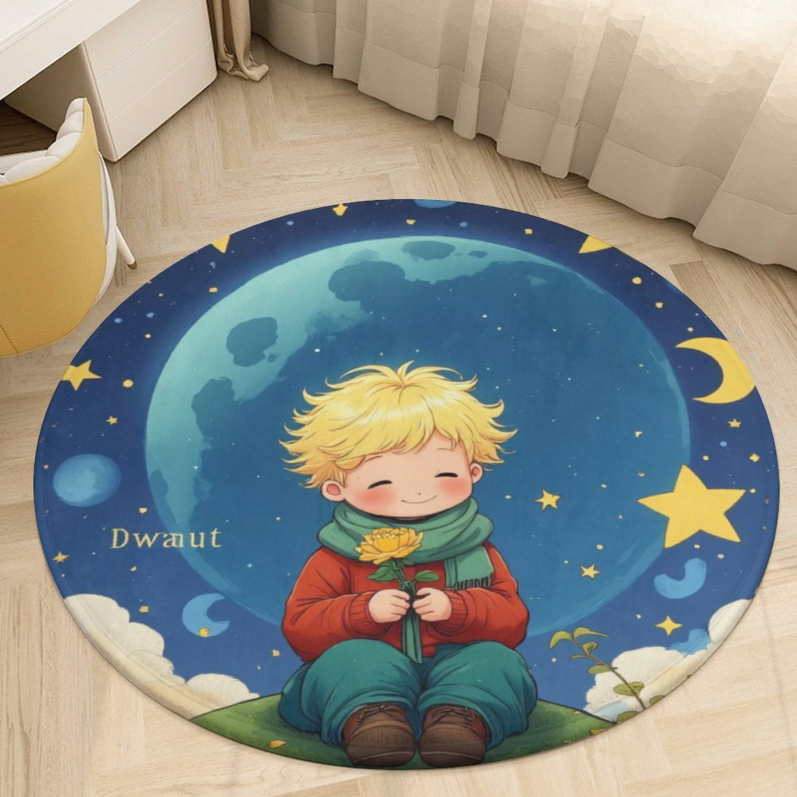 Boy with Stars And Moon Round Area Rugs for Bedroom Living Room, 4FT ...