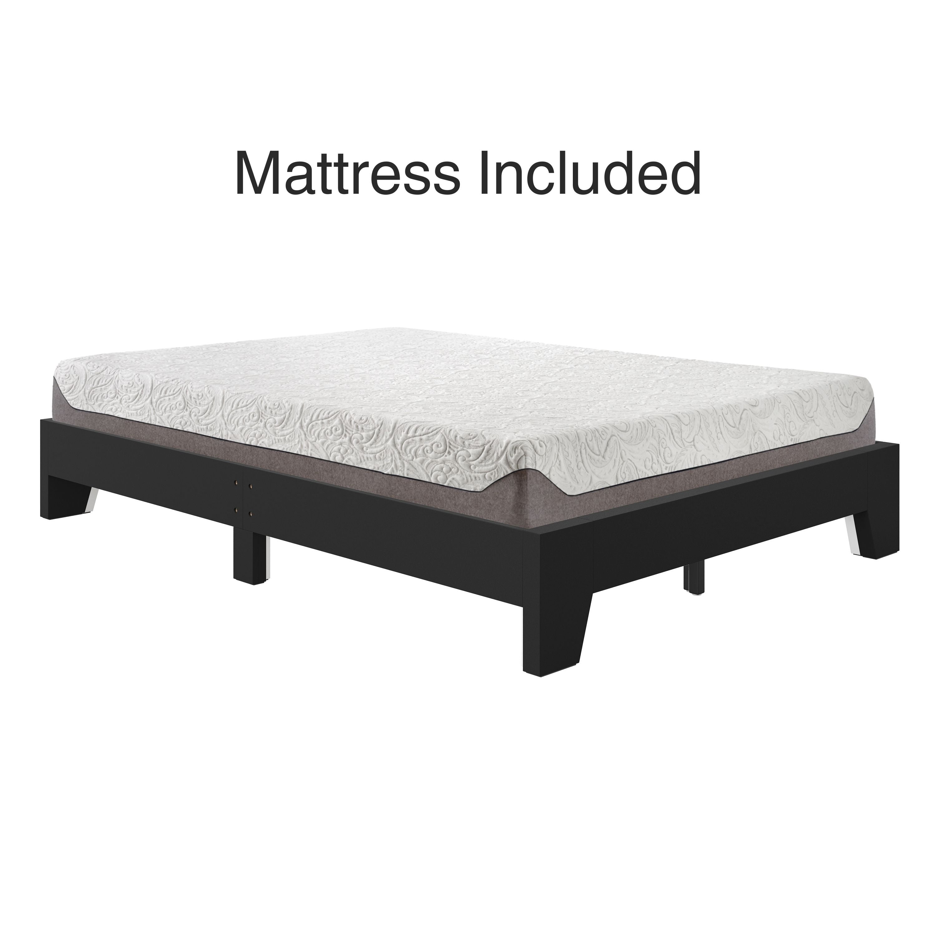 Boyd Sleep Black Wood Platform Bed, Mattress Combo, Queen Size ...