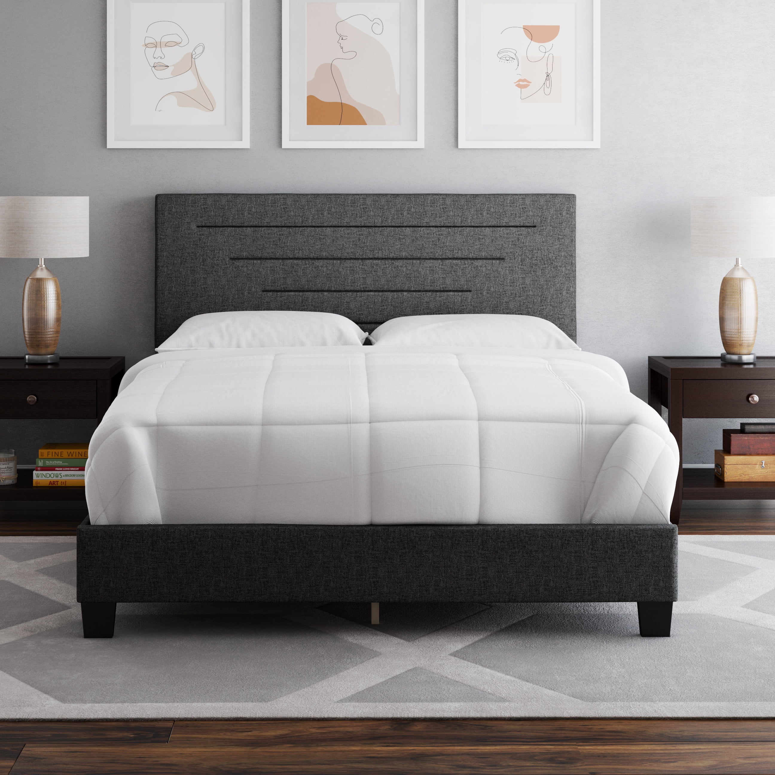 Boyd Sleep Cordoba Black Linen Full Size Fully Upholstered Platform Bed ...