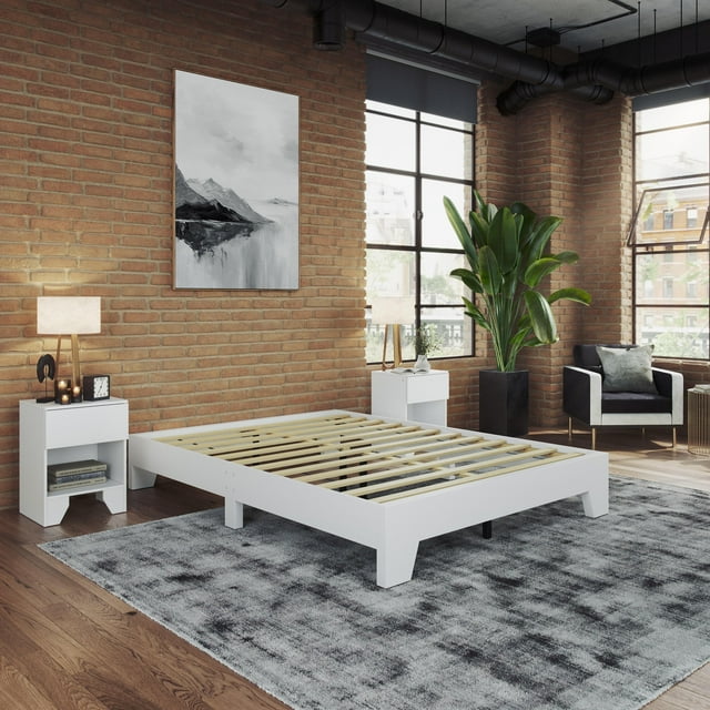 Boyd Sleep Lugano Twin White Platform Bed Frame, Modern No Headboard ...