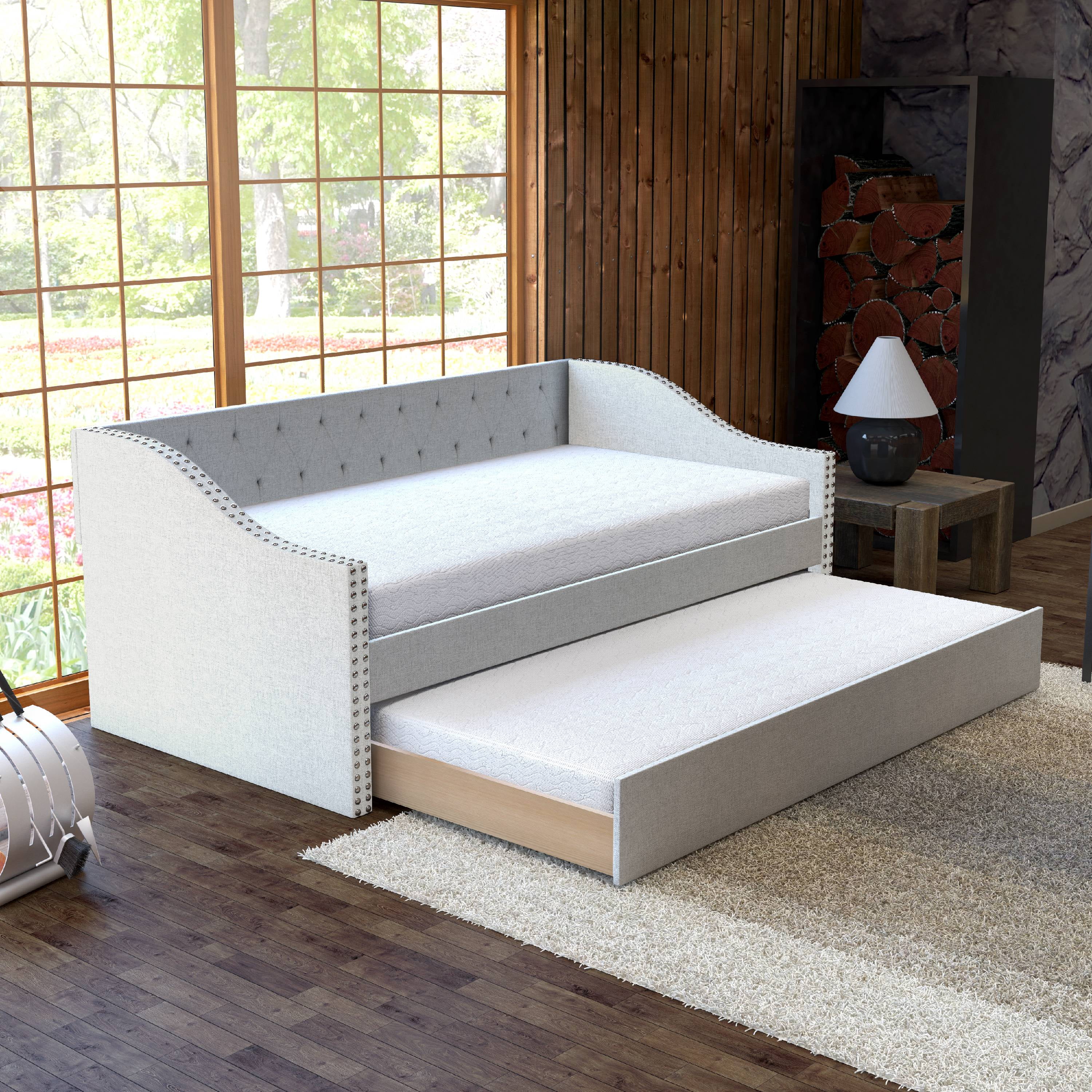 Boyd Sleep Manchester Upholstered Daybed with Trundle, Twin Size Linen ...