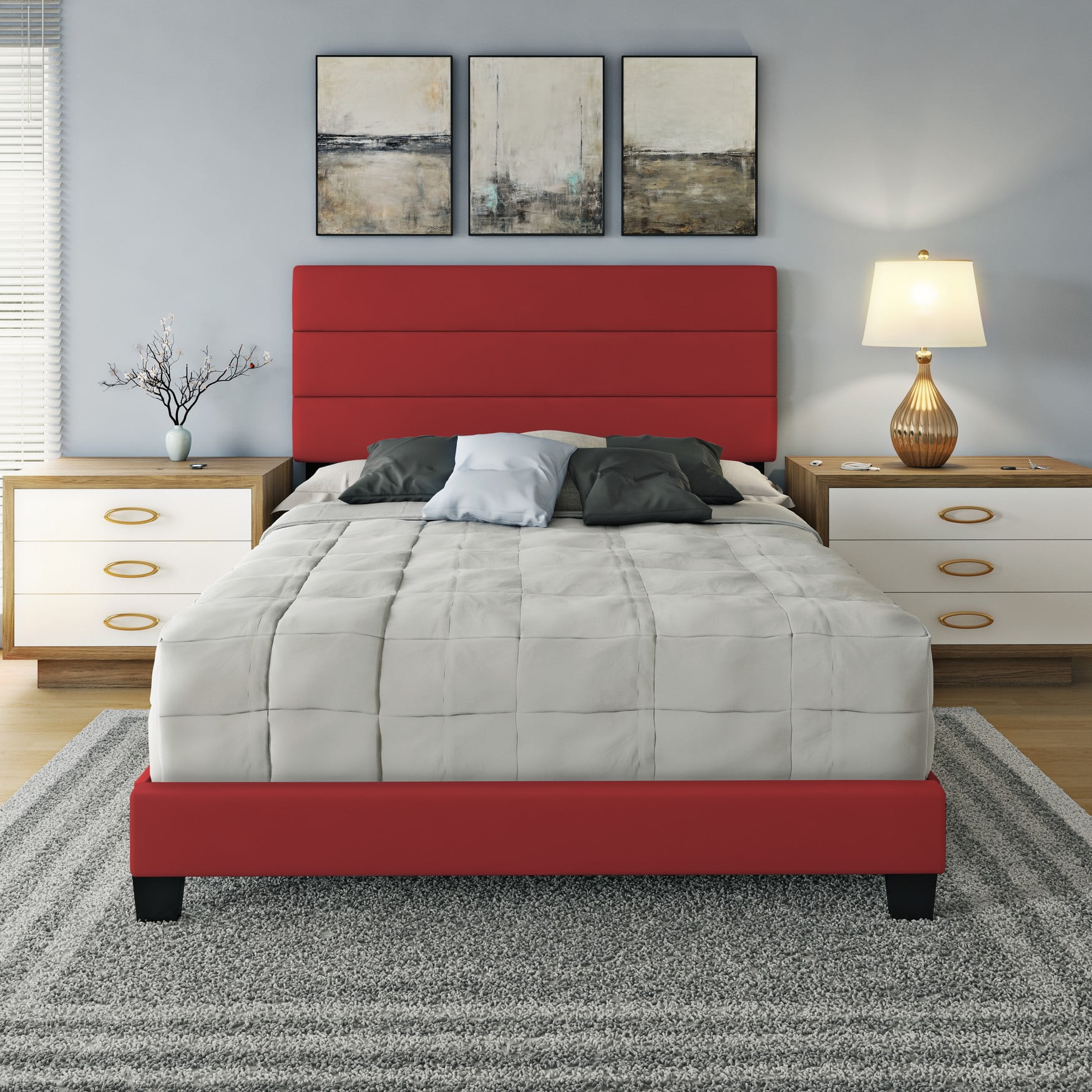 Boyd Sleep Piedmont Red Faux Leather Queen Size Fully Upholstered ...