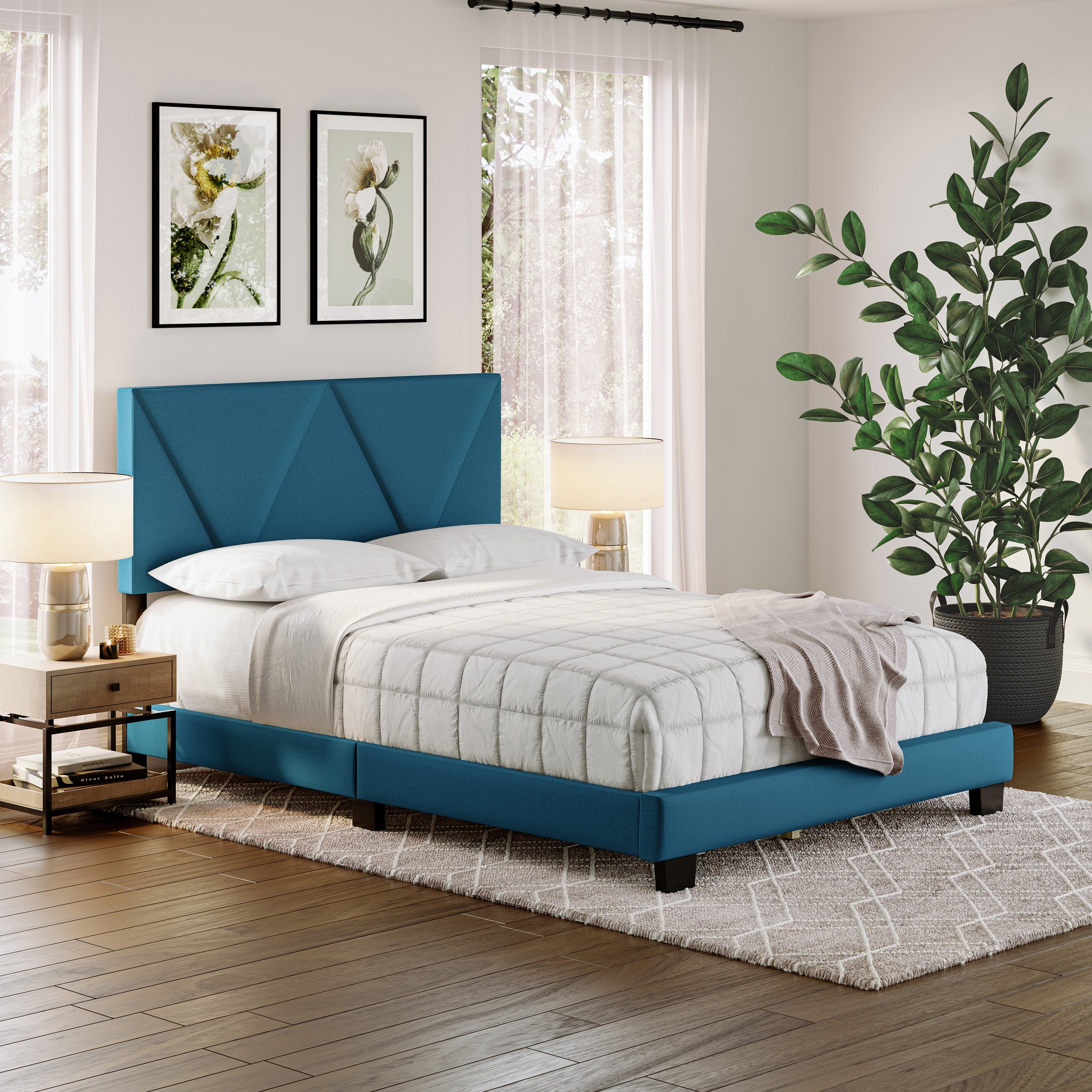 Boyd Sleep Vector Blue Linen Full Size Upholstered Platform Bed Frame ...