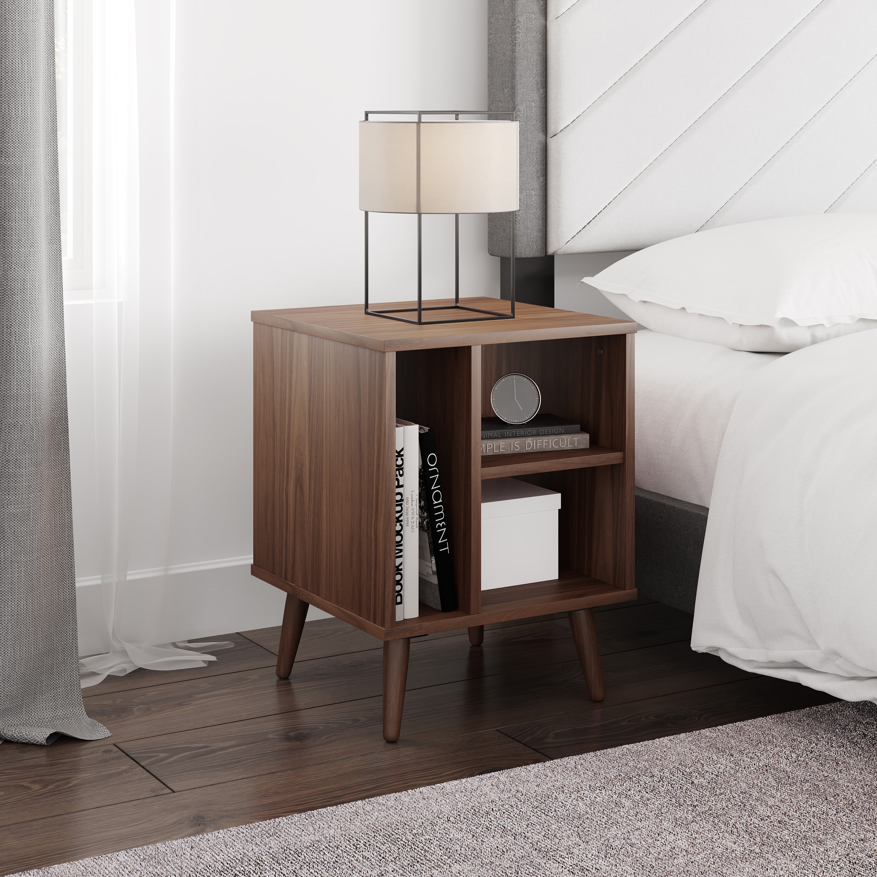 Boyd Sleep Warwick Mid-Century Modern Nightstand, Walnut - Walmart.com