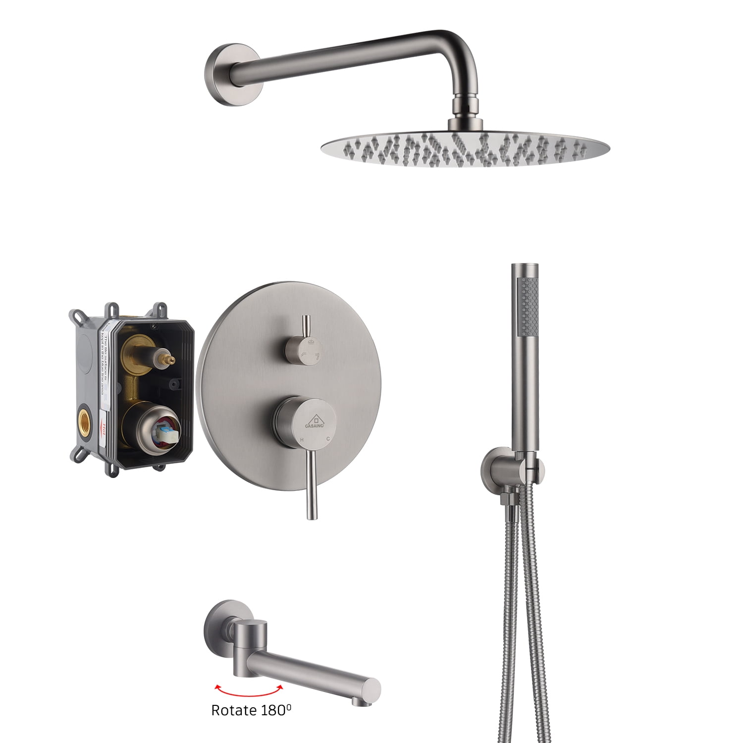 Boyel Living 10 inch Round Rain Shower Faucet Wall Mount 3-Function ...