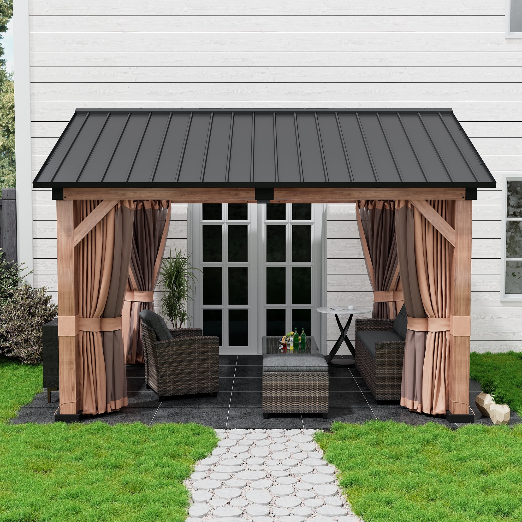 Boyel Living 10'x12' Outdoor Hardtop Gazebo, Metal Gazebo with Curtains ...