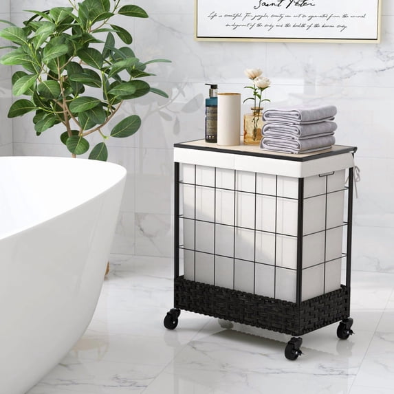 Boyel Living 110 L Laundry Basket Removable 2 Bags with Lid & Wheels ...