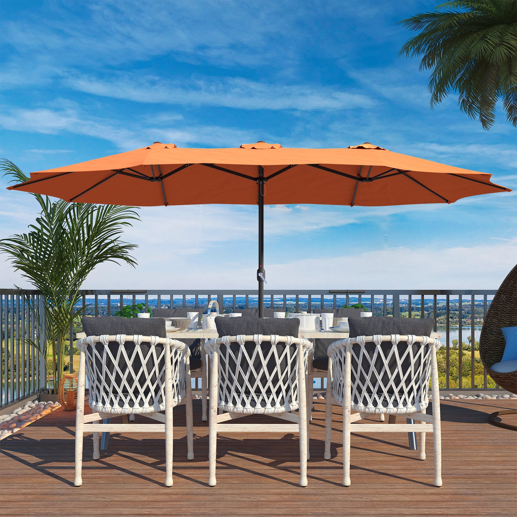 Boyel Living 15ft Double-Sided Patio Market Umbrella with iron Base ...