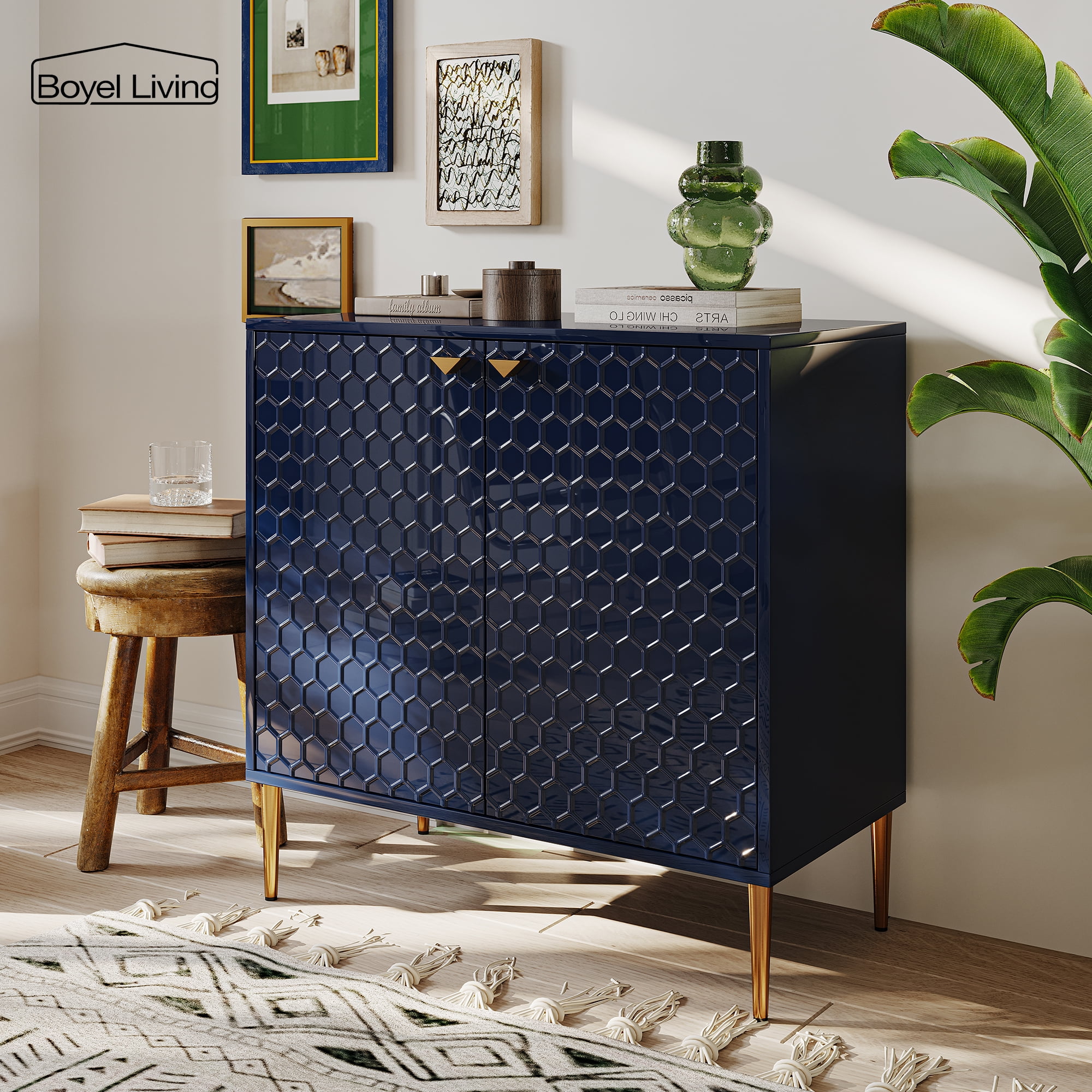 Boyel Living 2-Door Accent Sideboard Storage Cabinet, Blue Modern ...