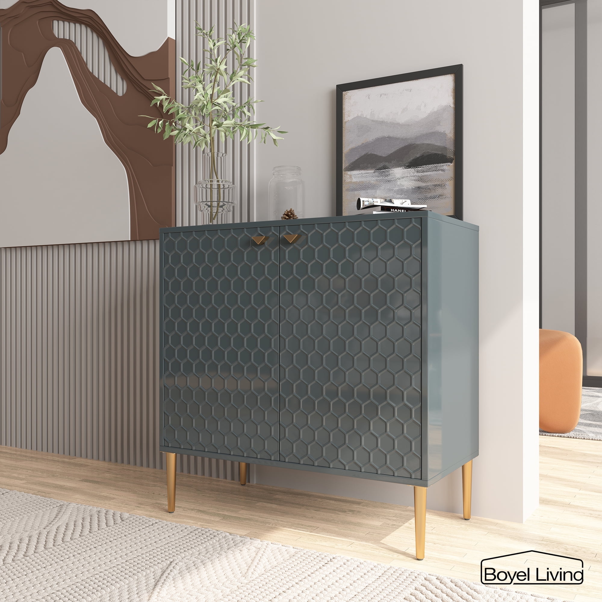 Boyel Living 2-Door Accent Sideboard Storage Cabinet, Teal Modern ...