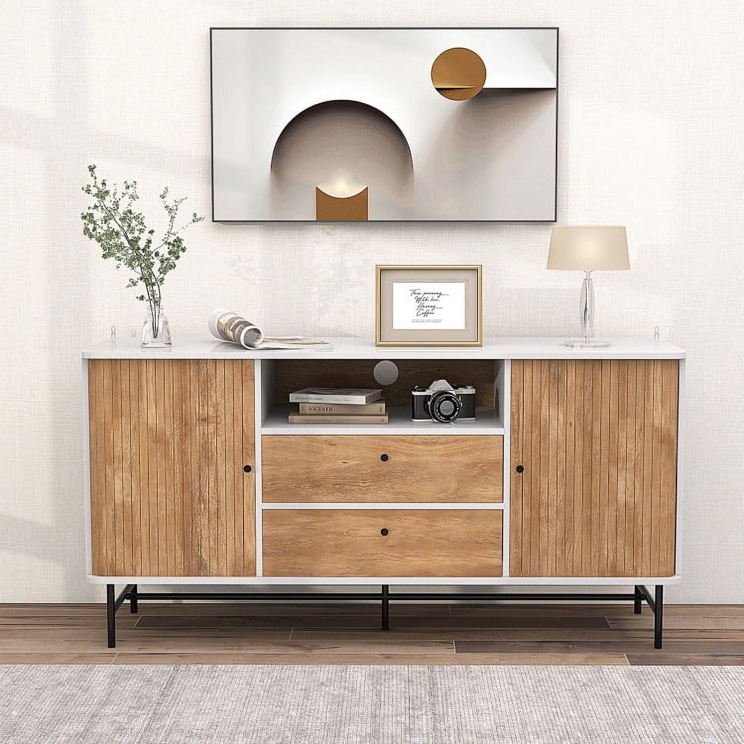 Boyel Living 2-Door Sideboard Buffet Cabinet Kitchen Storage Cabinet with 2-Drawers,Wood Buffet ...