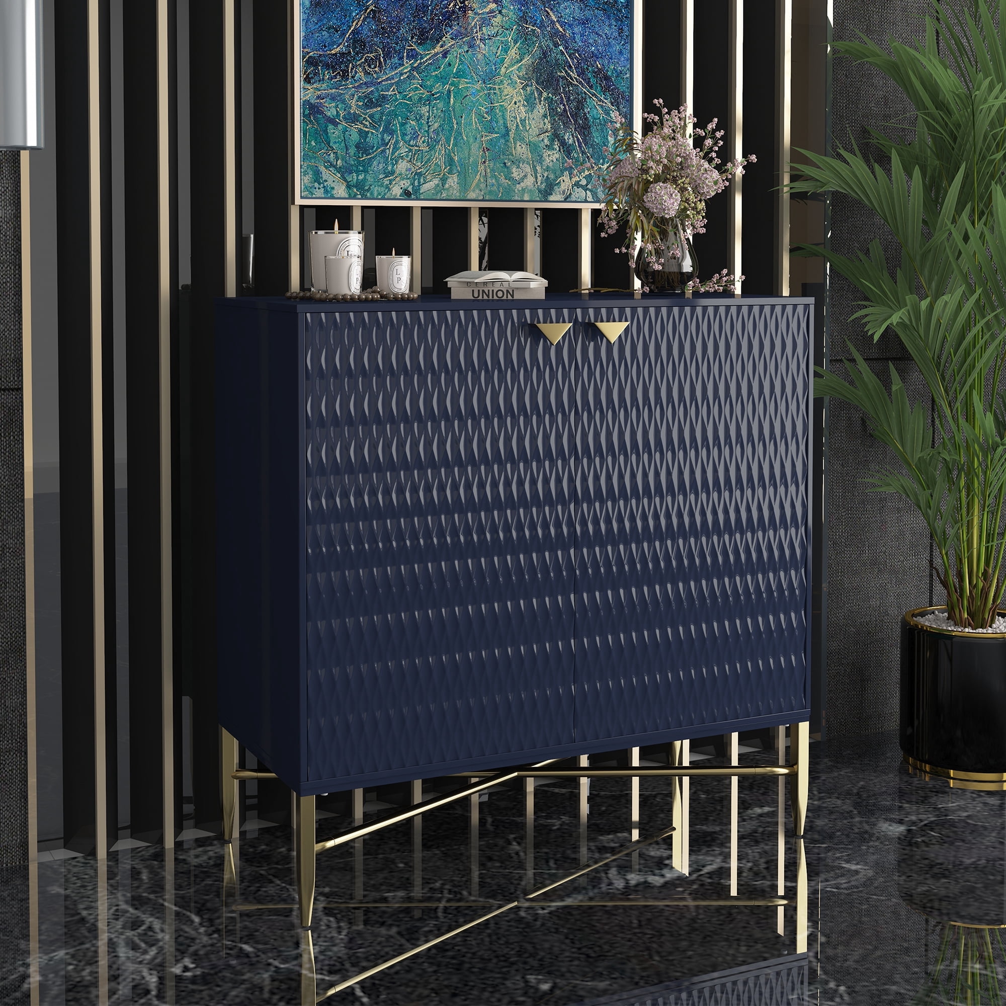 Boyel Living 2 Door Sideboard Storage Cabinet, Modern Blue Buffet ...