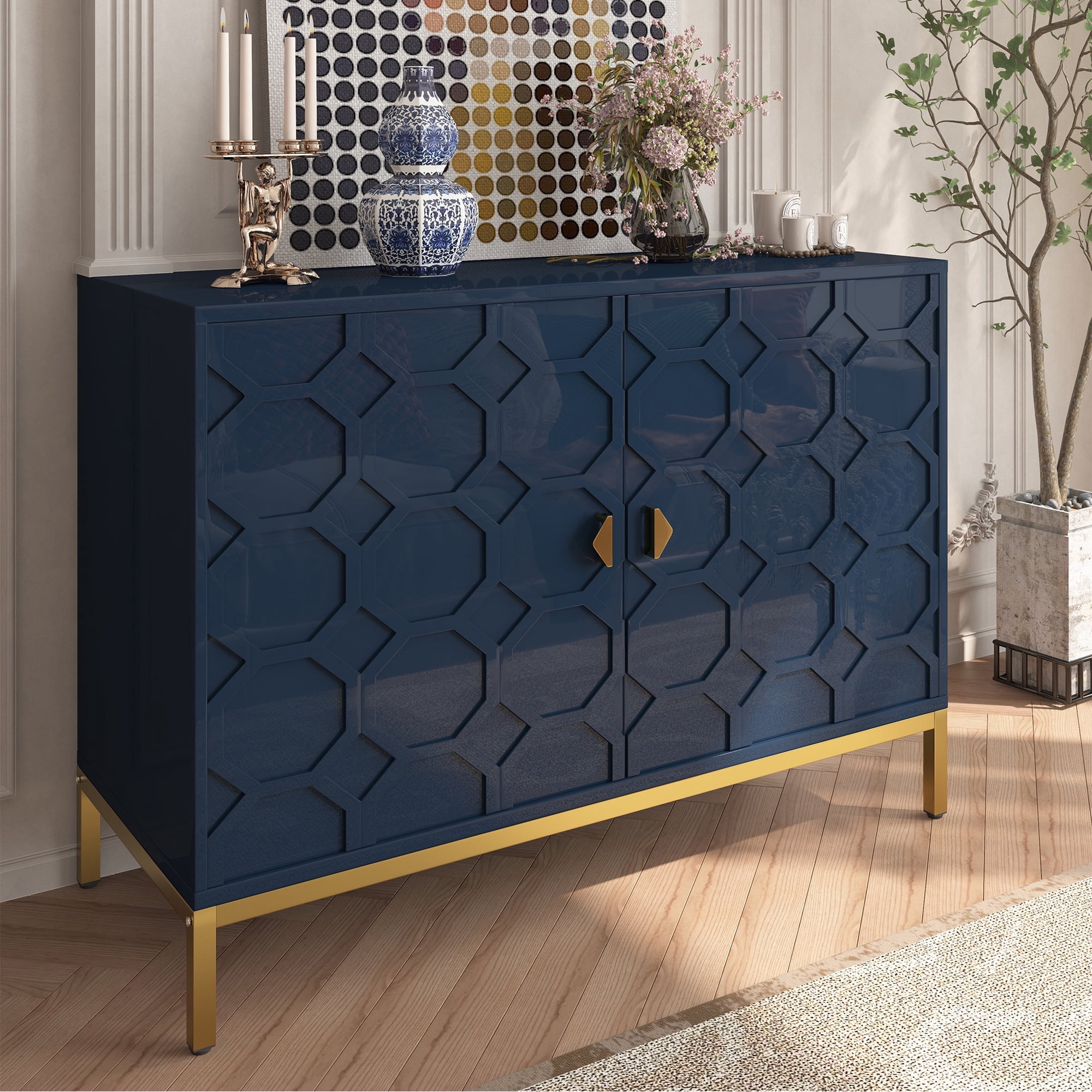 Boyel Living 2 Doors Accent Sideboard Buffet Cabinet, Blue Storage ...